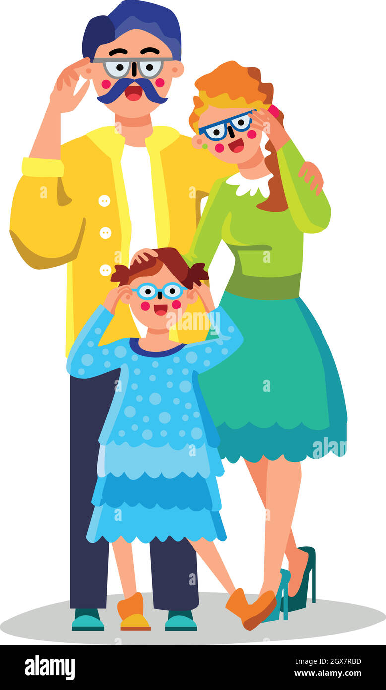 Family With Bad Vision Wearing Eye Glasses Vector Stock Vector Image ...