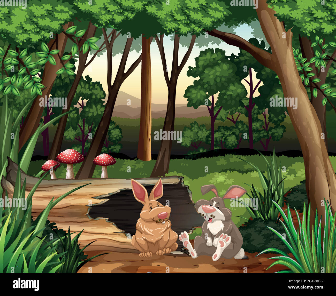 Scene with two rabbits in forest Stock Vector Image & Art - Alamy