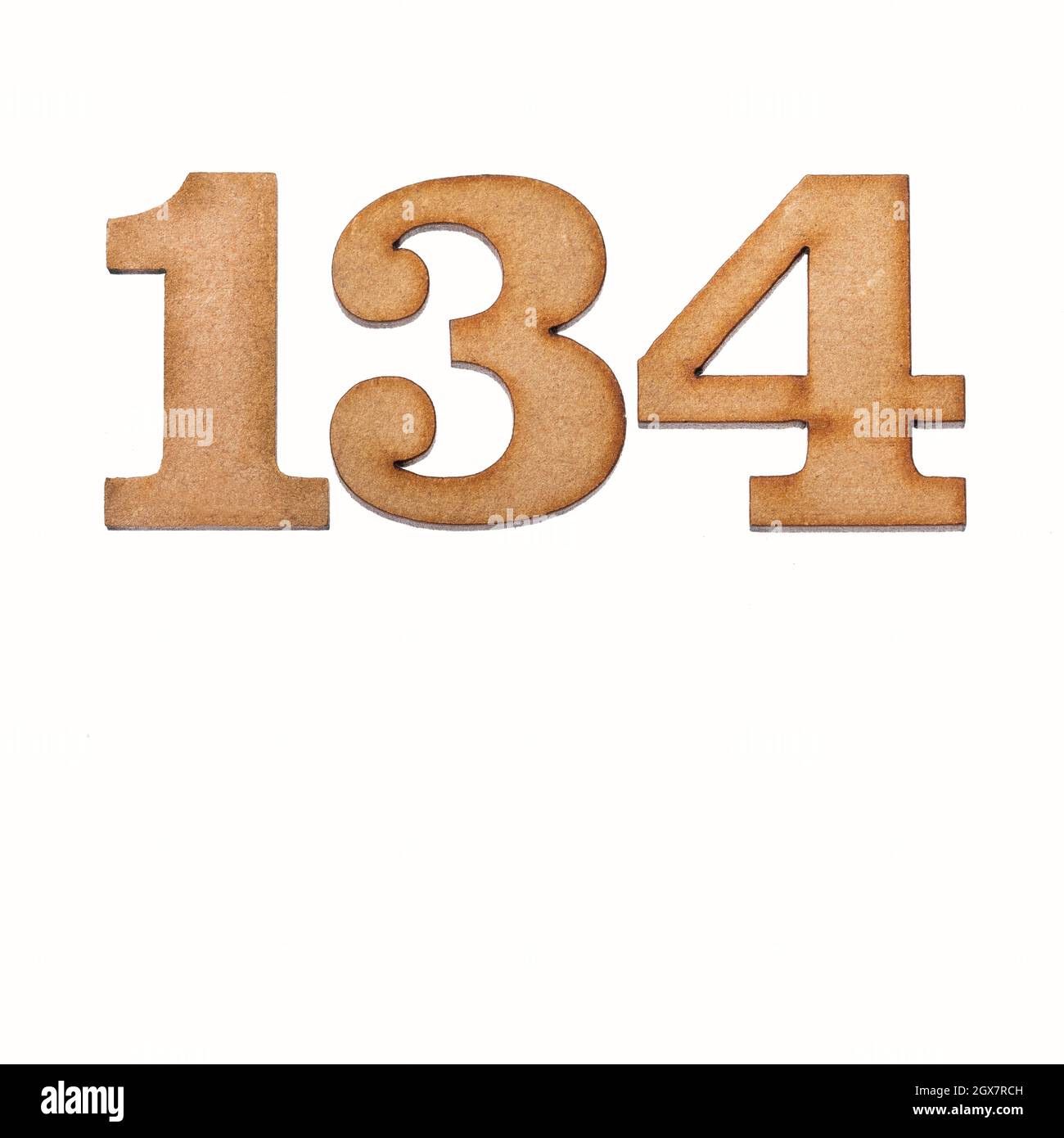 Number 134 in wood, isolated on white background Stock Photo - Alamy