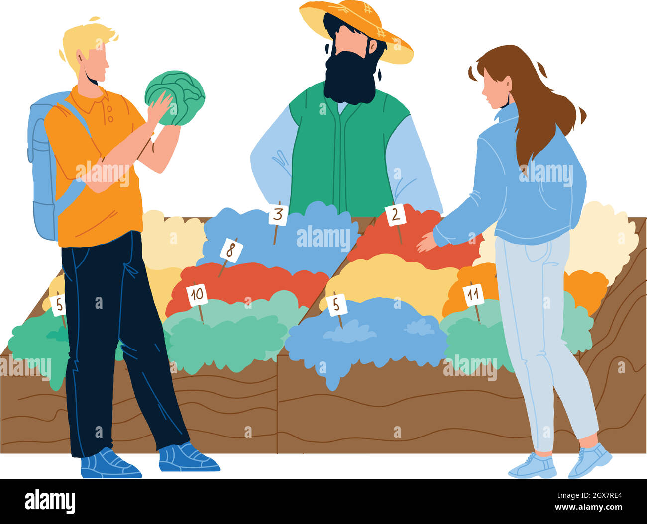 Farm Food Market Customers Choose Products Vector Stock Vector Image ...