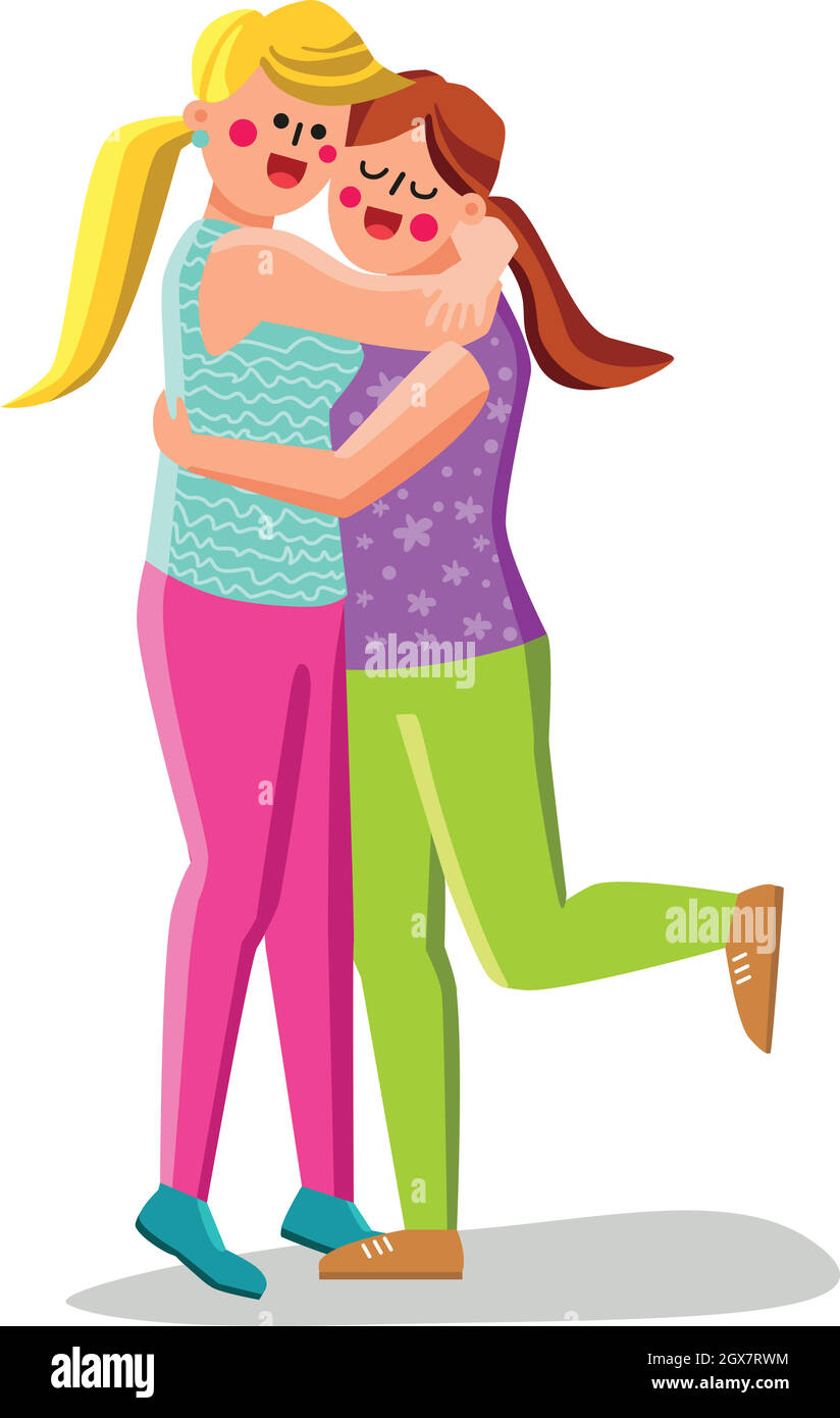Two Sisters Hugging Cartoon