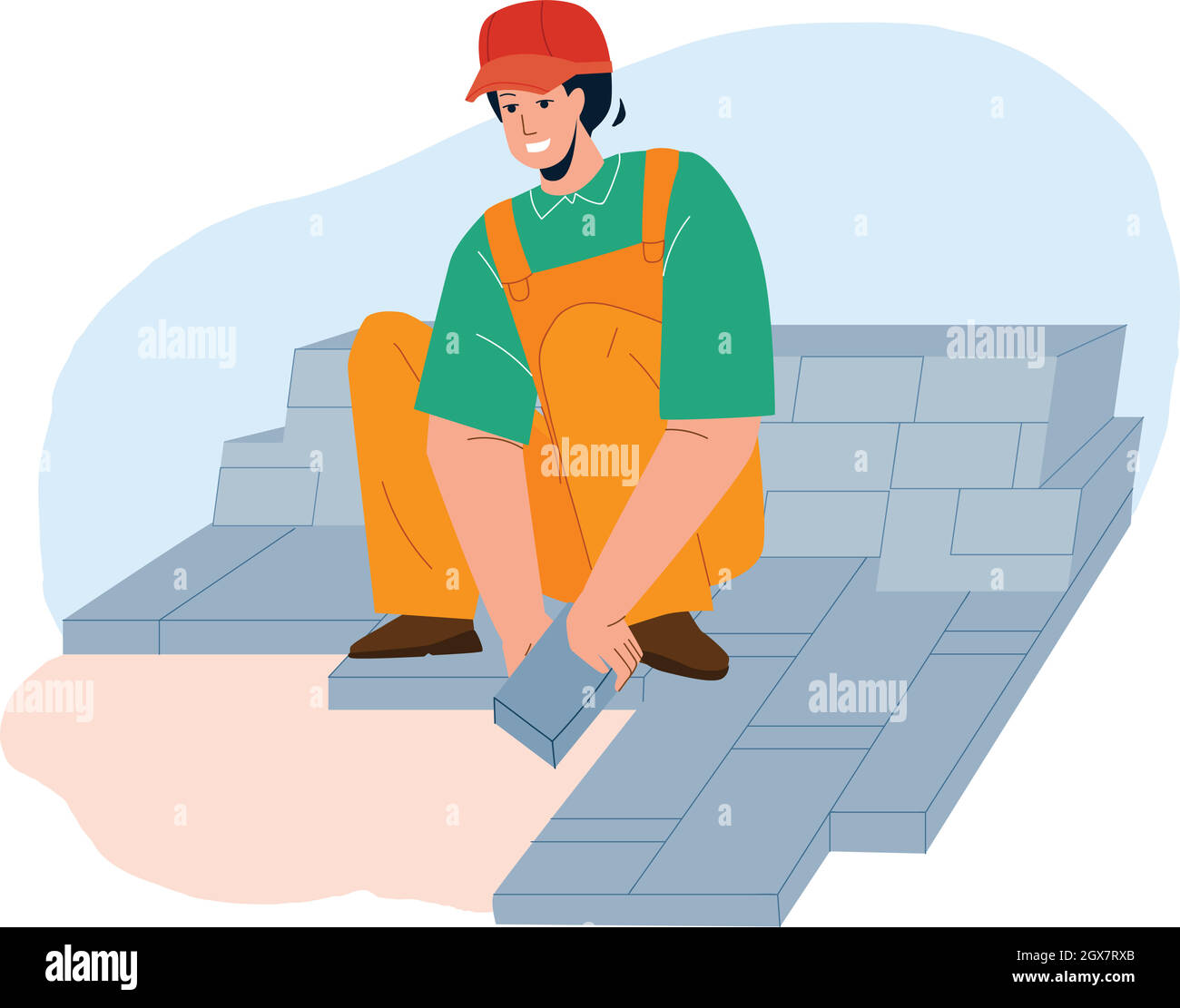 Granite Worker Laying Street Stone Pavers Vector Stock Vector Image ...