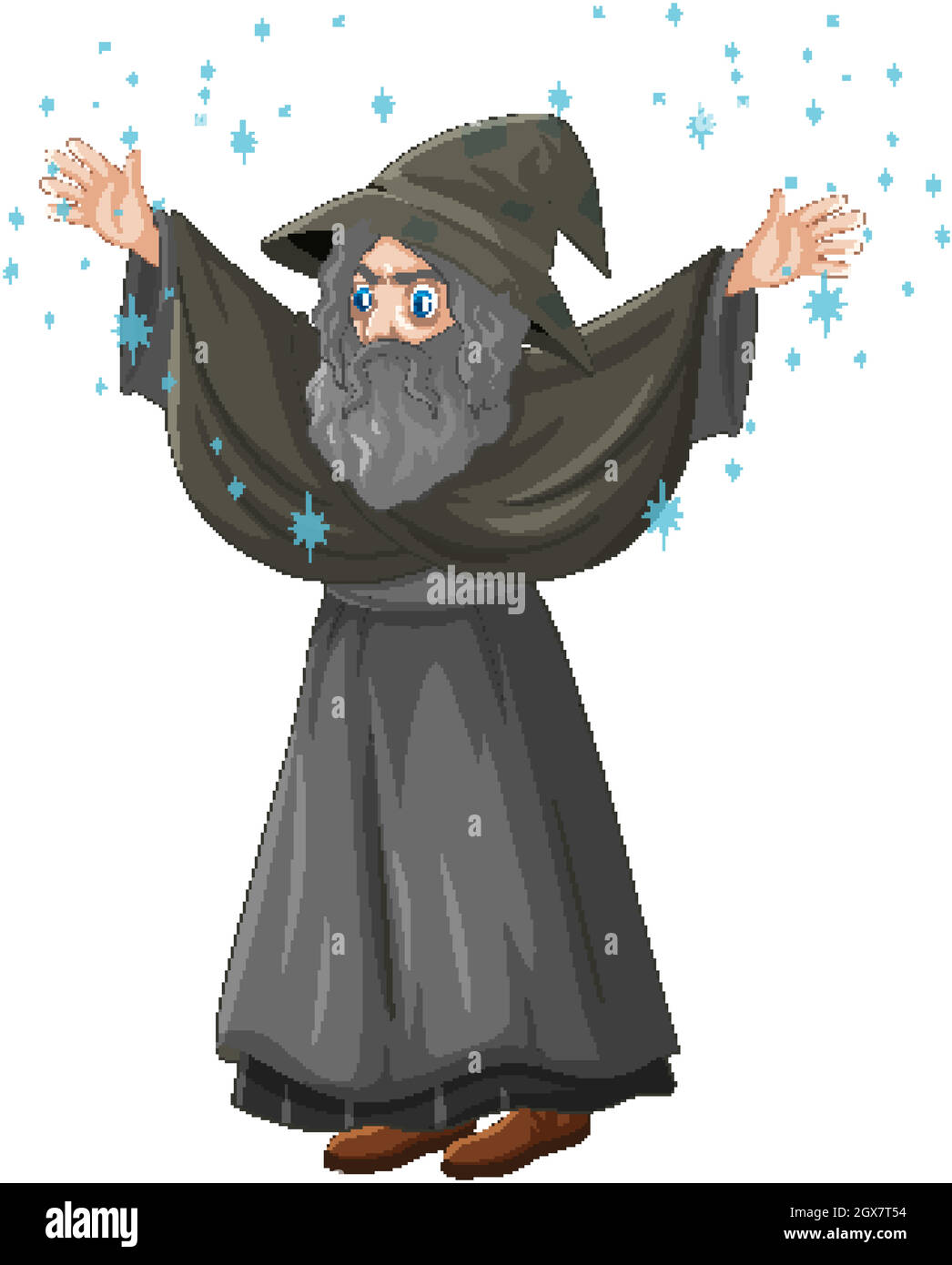 Old wizard with spell cartoon style isolated on white background Stock ...