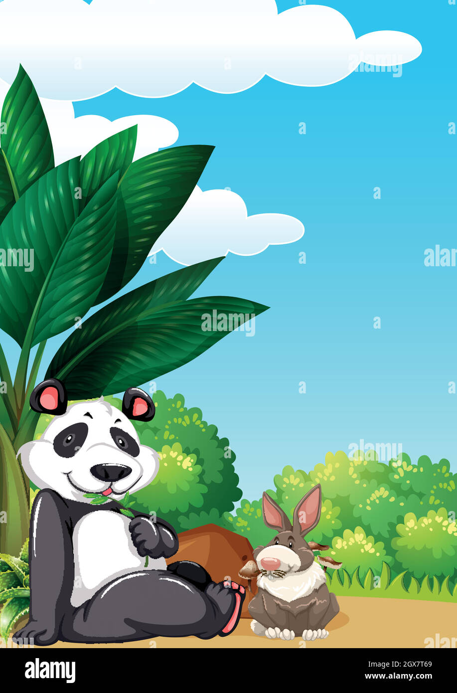 Panda and rabbit in garden Stock Vector Image & Art - Alamy
