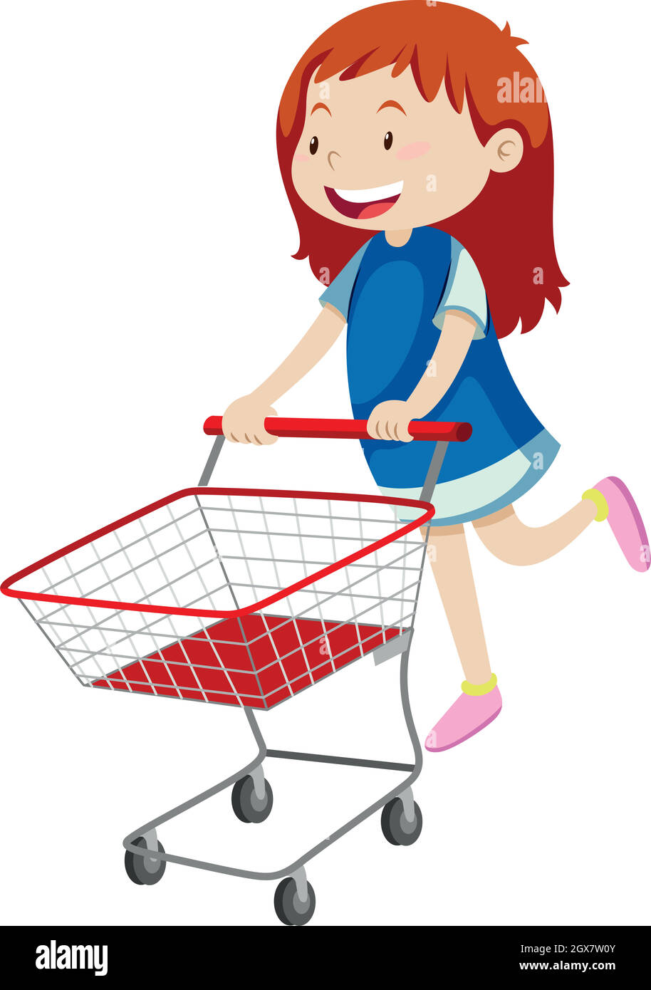 Little girl pushing shopping cart Stock Vector Image & Art - Alamy