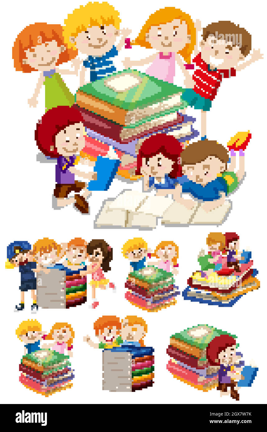Set of kids and book cartoon style isolated on white background Stock ...