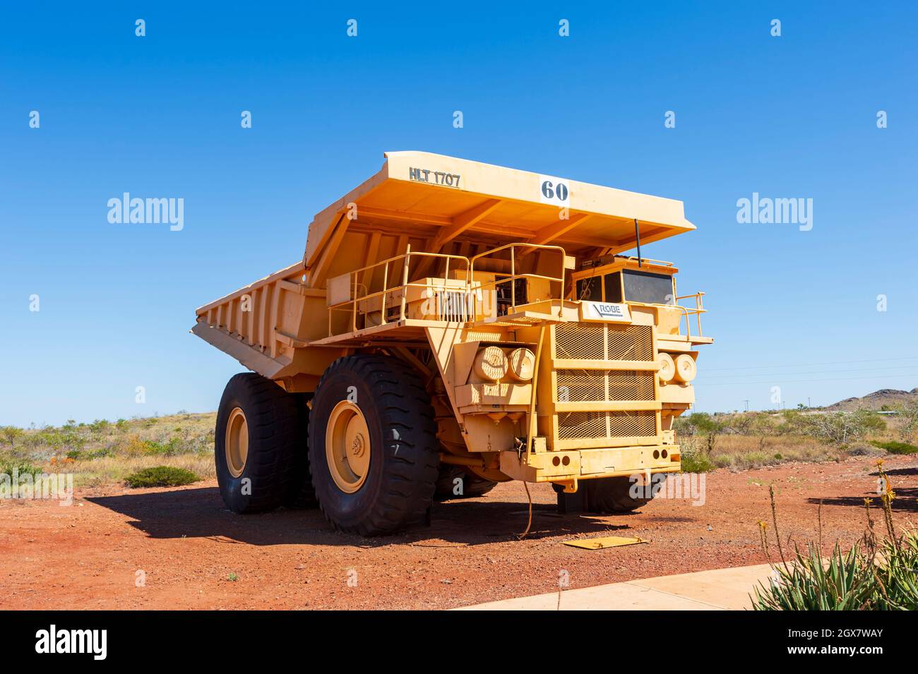 Haul truck used to transport iron ore from the mine, Wickham, Pilbara ...