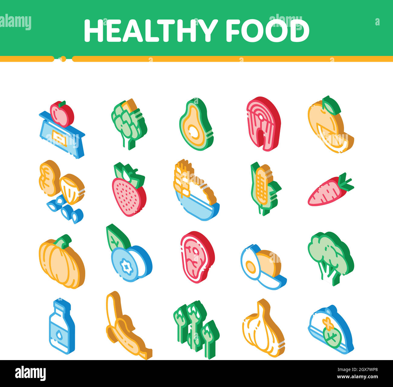 Healthy Food Vector Isometric Icons Set Stock Vector Image & Art - Alamy
