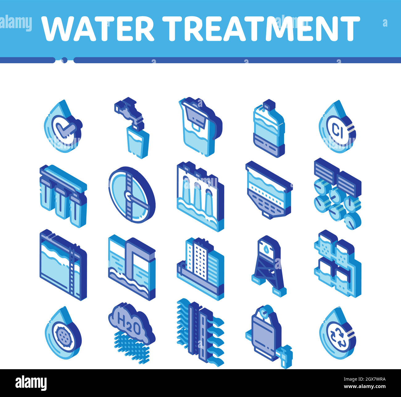 Water Treatment Items Vector Isometric Icons Set Stock Vector Image ...