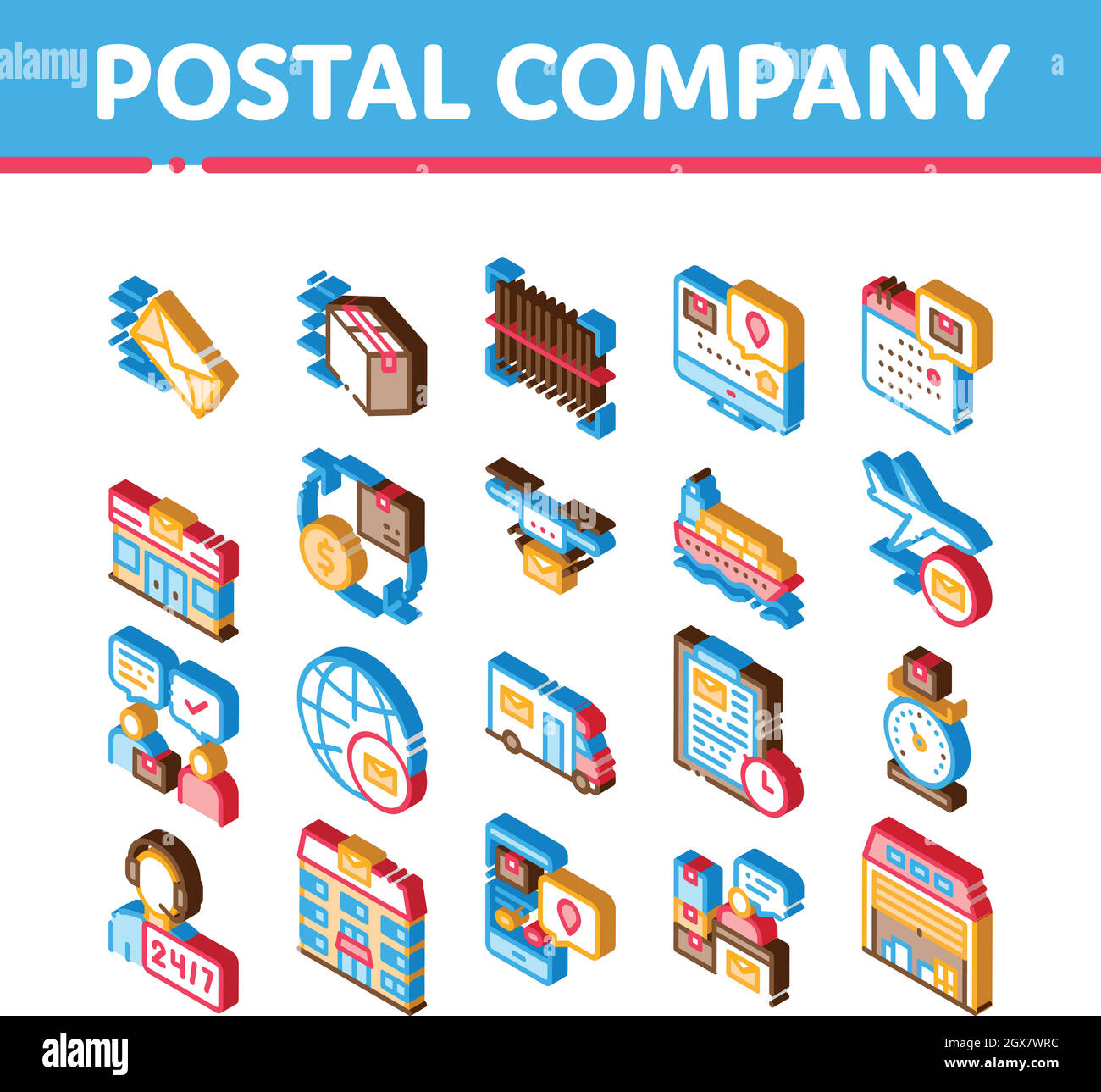 Postal Transportation Company Isometric Icons Set Vector Stock Vector ...