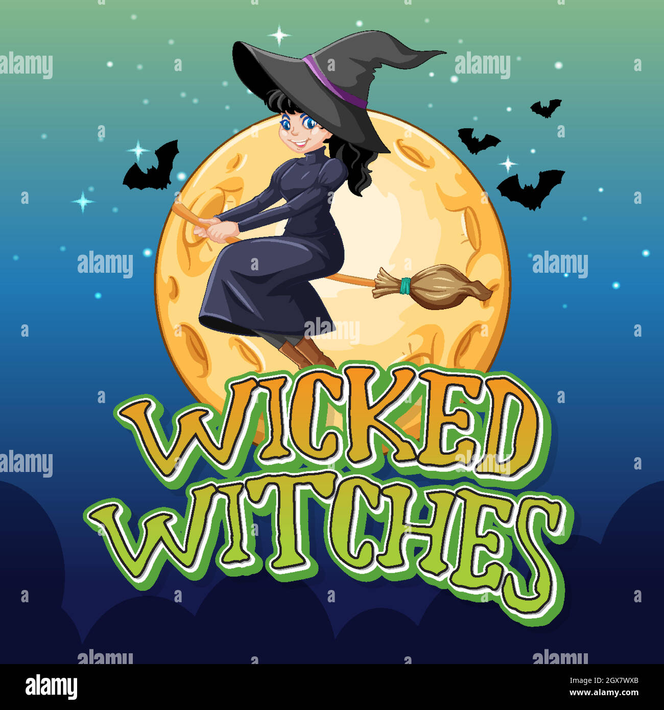 Wicked witches on night background Stock Vector Image & Art - Alamy