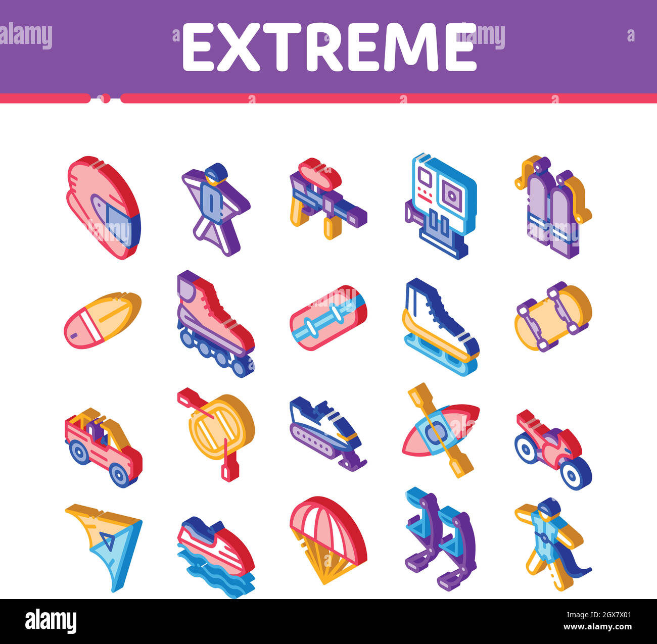 Extreme Sport Activity Isometric Icons Set Vector Stock Vector Image ...