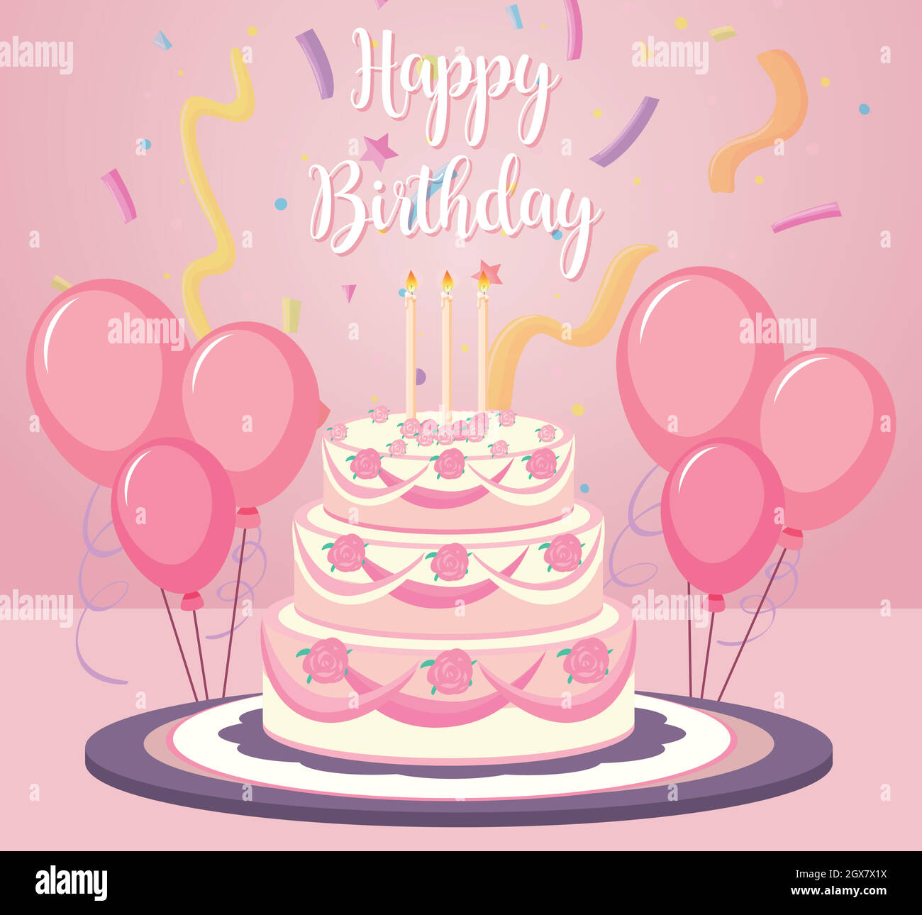 A birthday cake on pink background Stock Vector Image & Art - Alamy