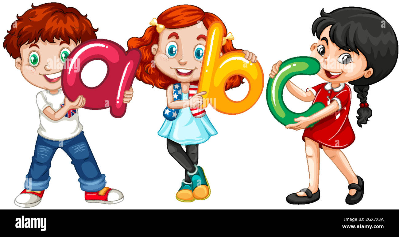 Children holding alphabet letters hi-res stock photography and images ...