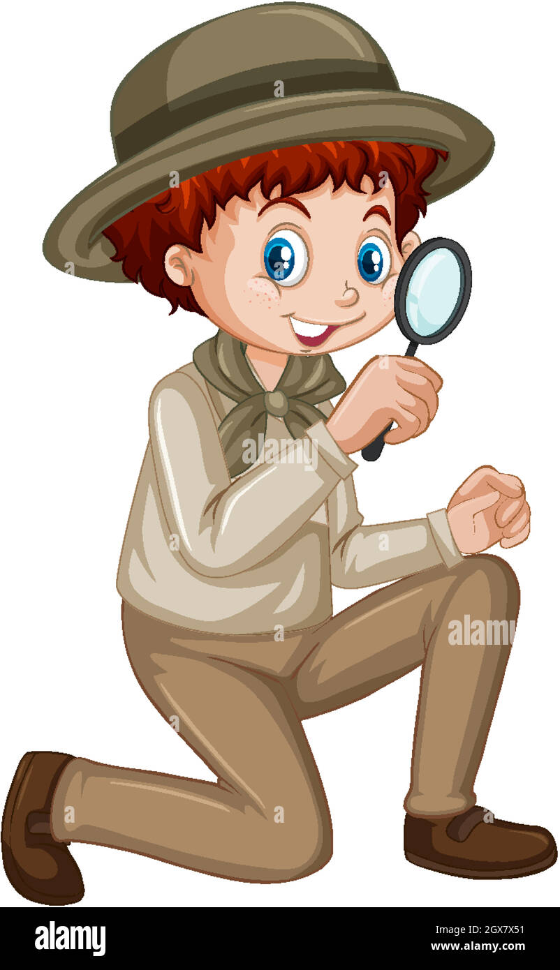 Boy with magnifying glass on white background Stock Vector Image & Art ...