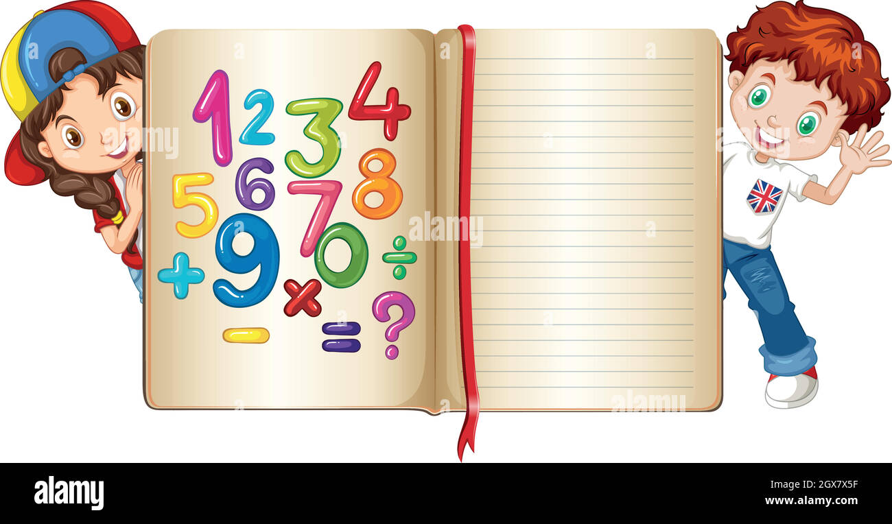 Boy and girl behind math book Stock Vector Image & Art - Alamy