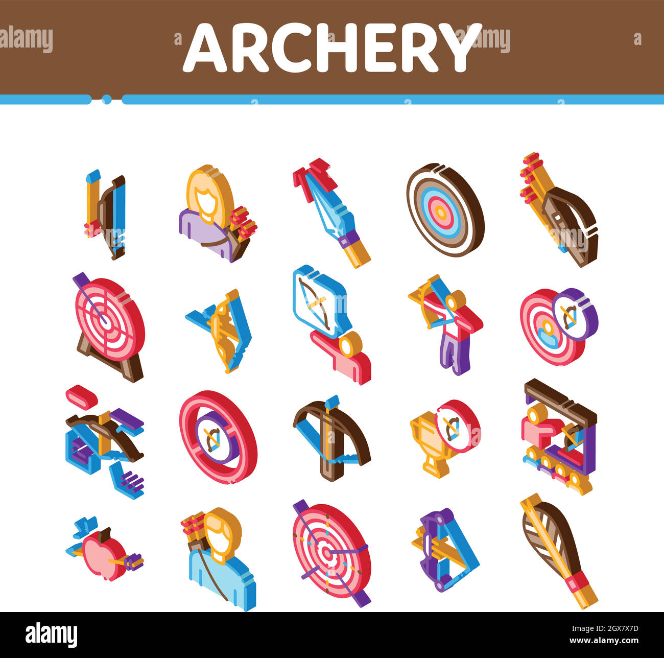 Archery Activity Sport Isometric Icons Set Vector Stock Vector Image ...