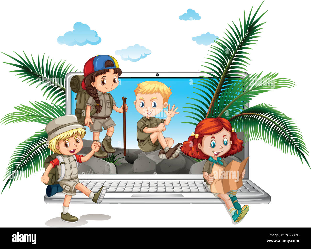 Children in safari outfit on computer screen Stock Vector Image & Art ...