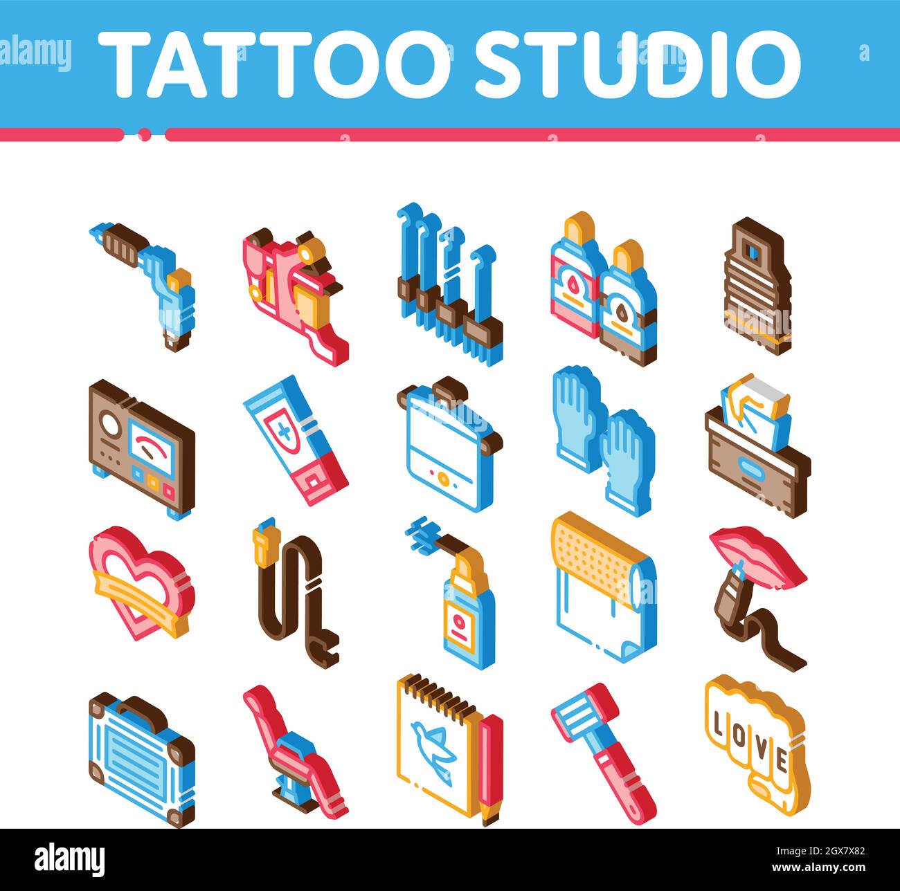 Tattoo Studio Tool Isometric Icons Set Vector Stock Vector Image & Art ...