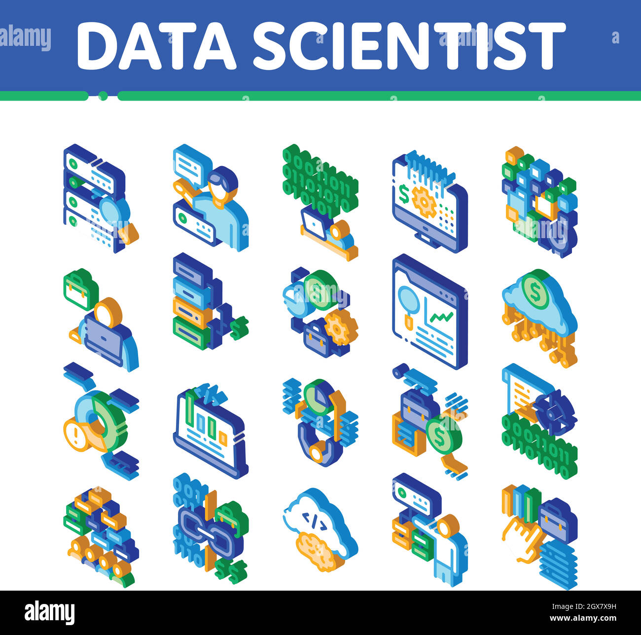 Data Scientist Worker Isometric Icons Set Vector Stock Vector Image ...