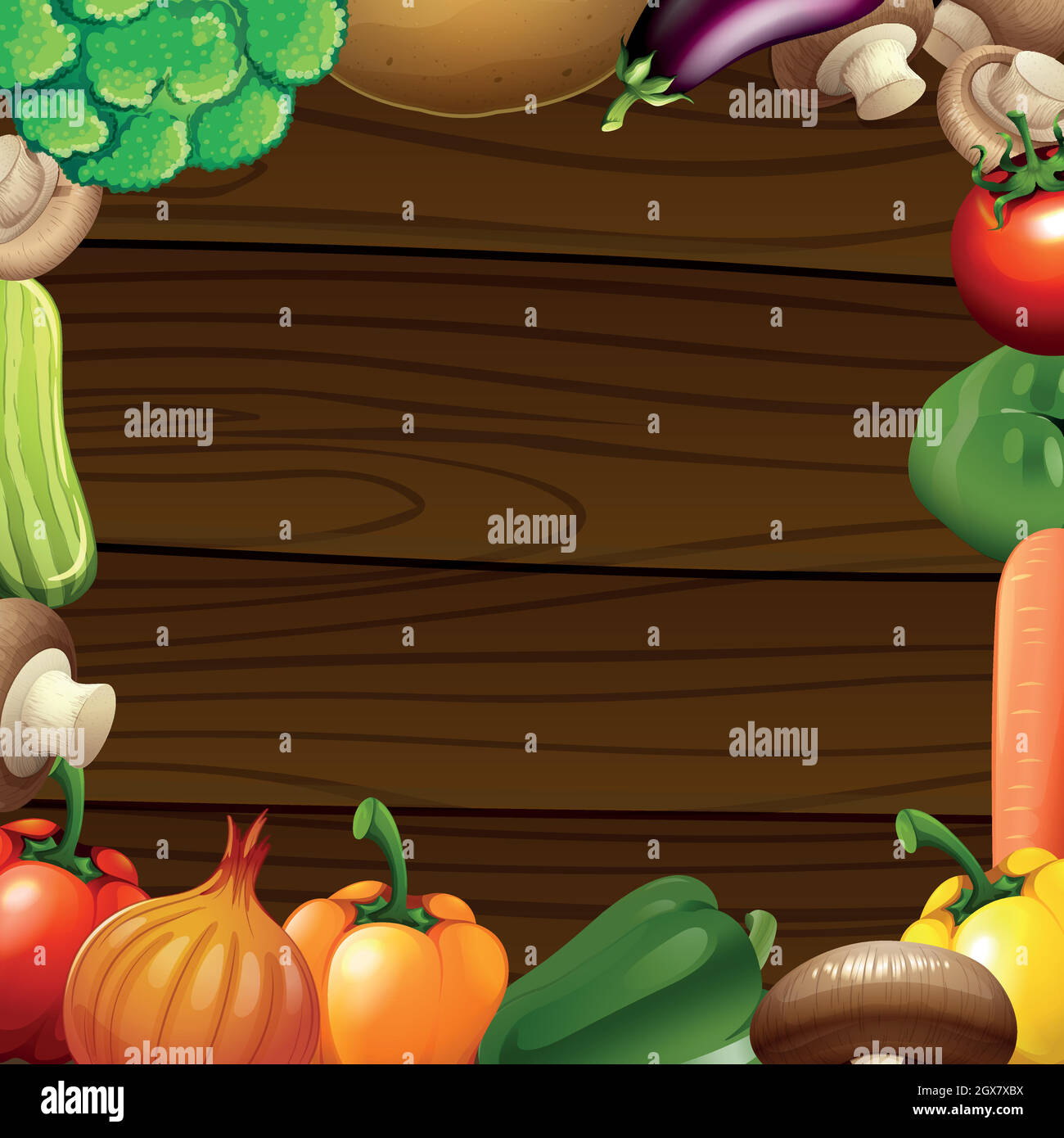 Vegetables border on wooden frame Stock Vector Image & Art - Alamy