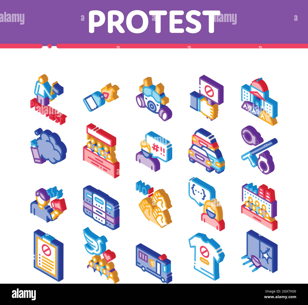 Protest And Strike Isometric Icons Set Vector Stock Vector Image & Art ...