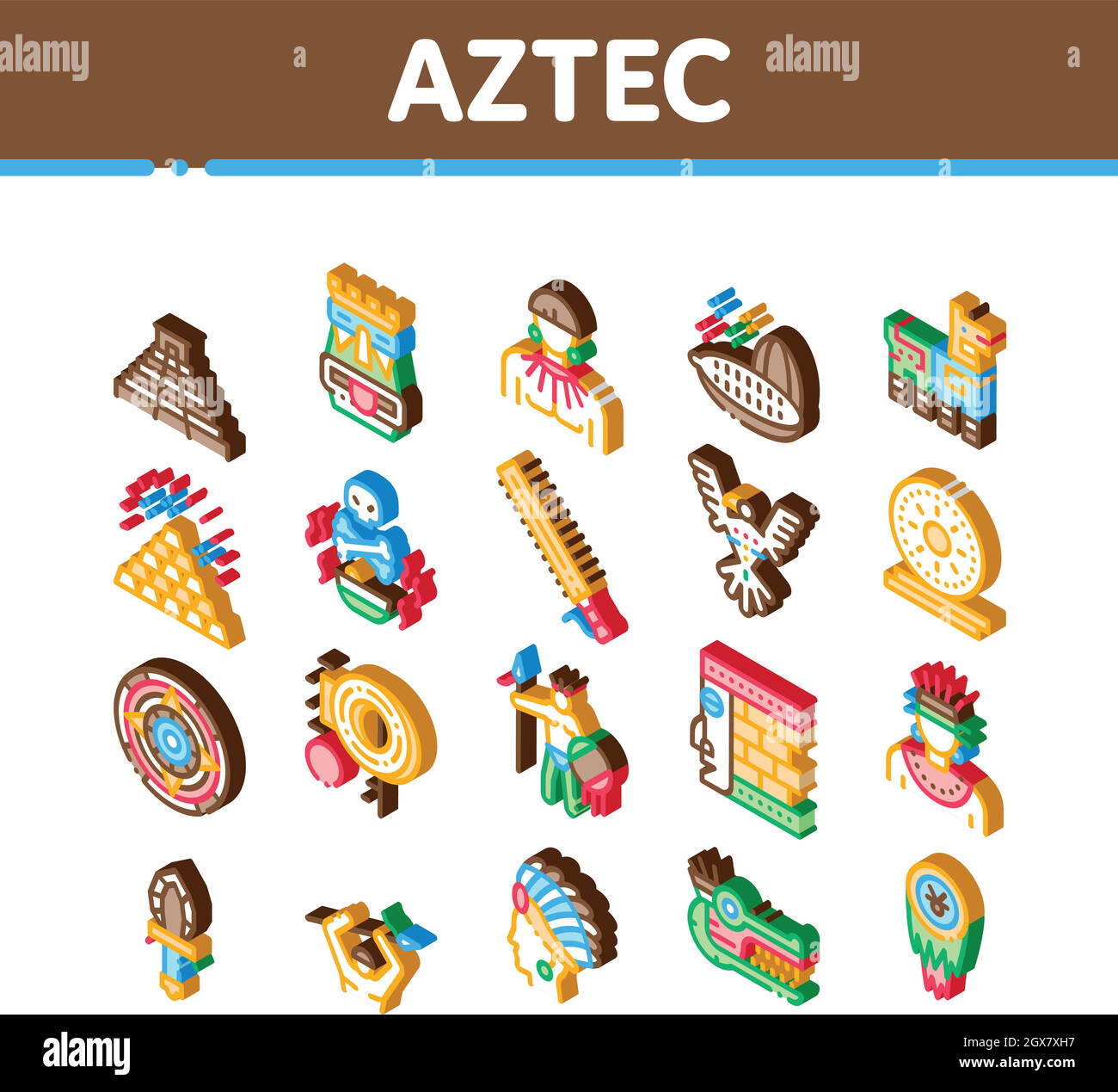 Aztec Civilization Isometric Icons Set Vector Stock Vector Image & Art ...