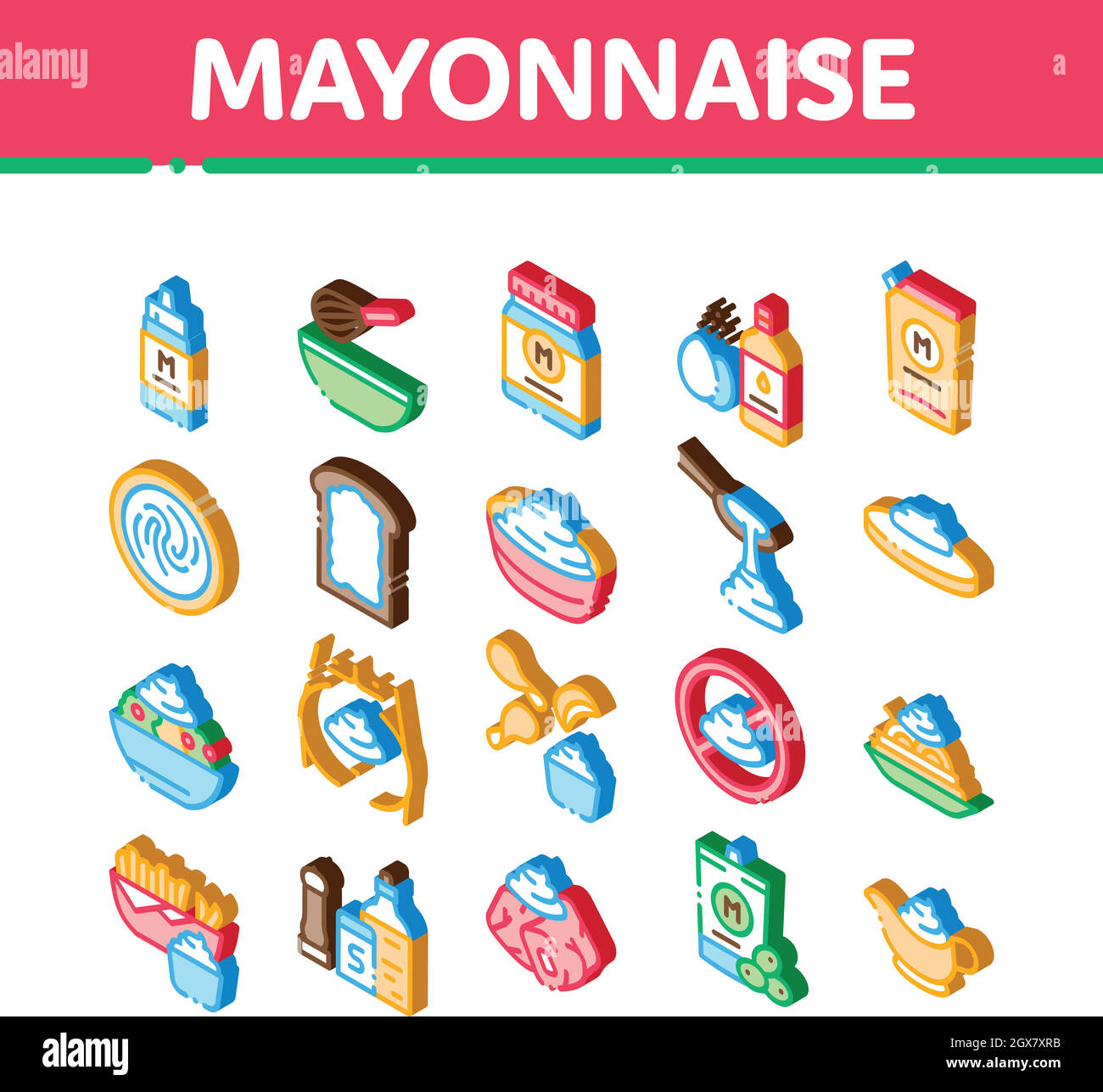 Mayonnaise Spice Sauce Isometric Icons Set Vector Stock Vector Image ...
