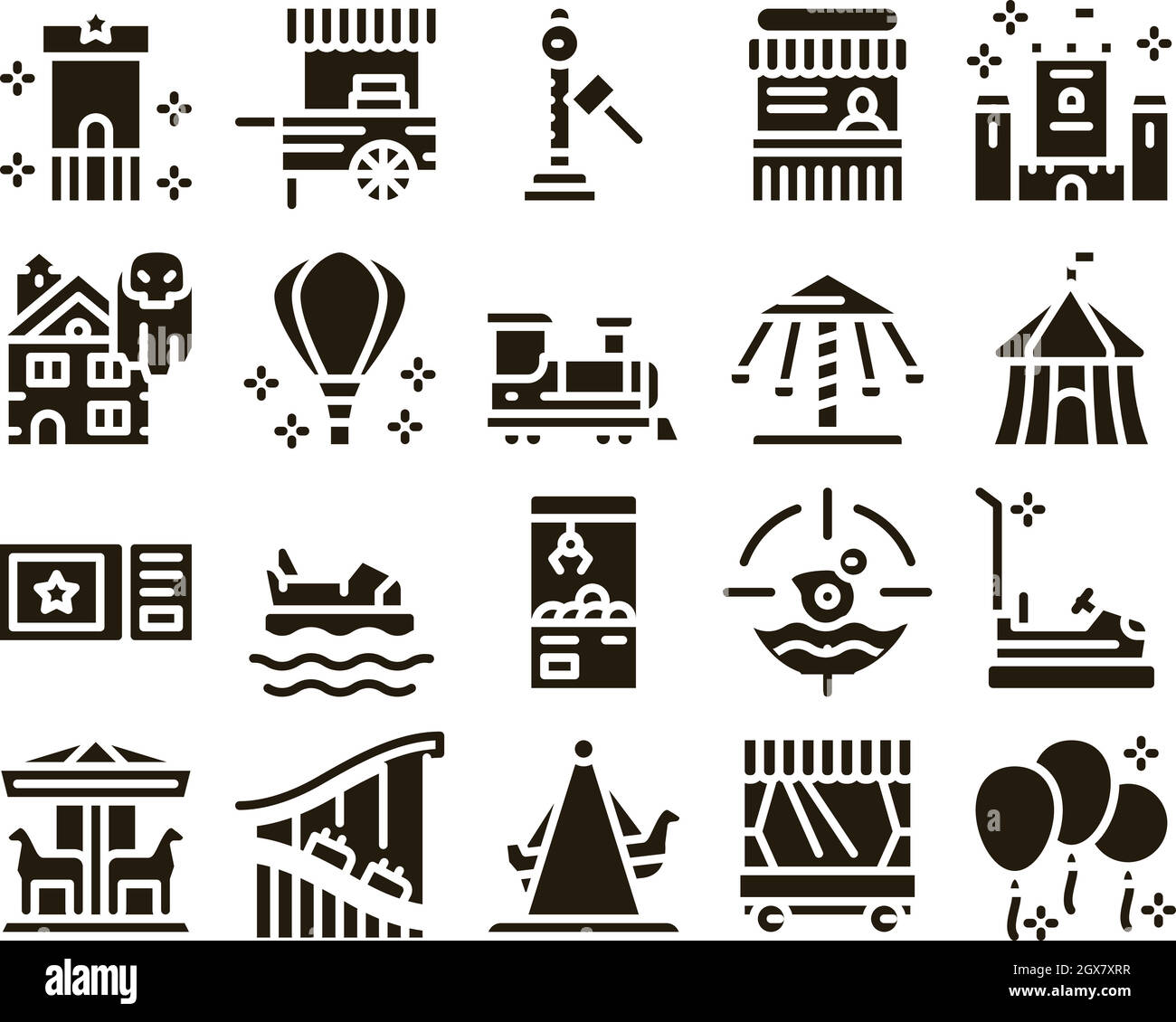 Amusement Park And Attraction Icons Set Vector Stock Vector Image & Art ...