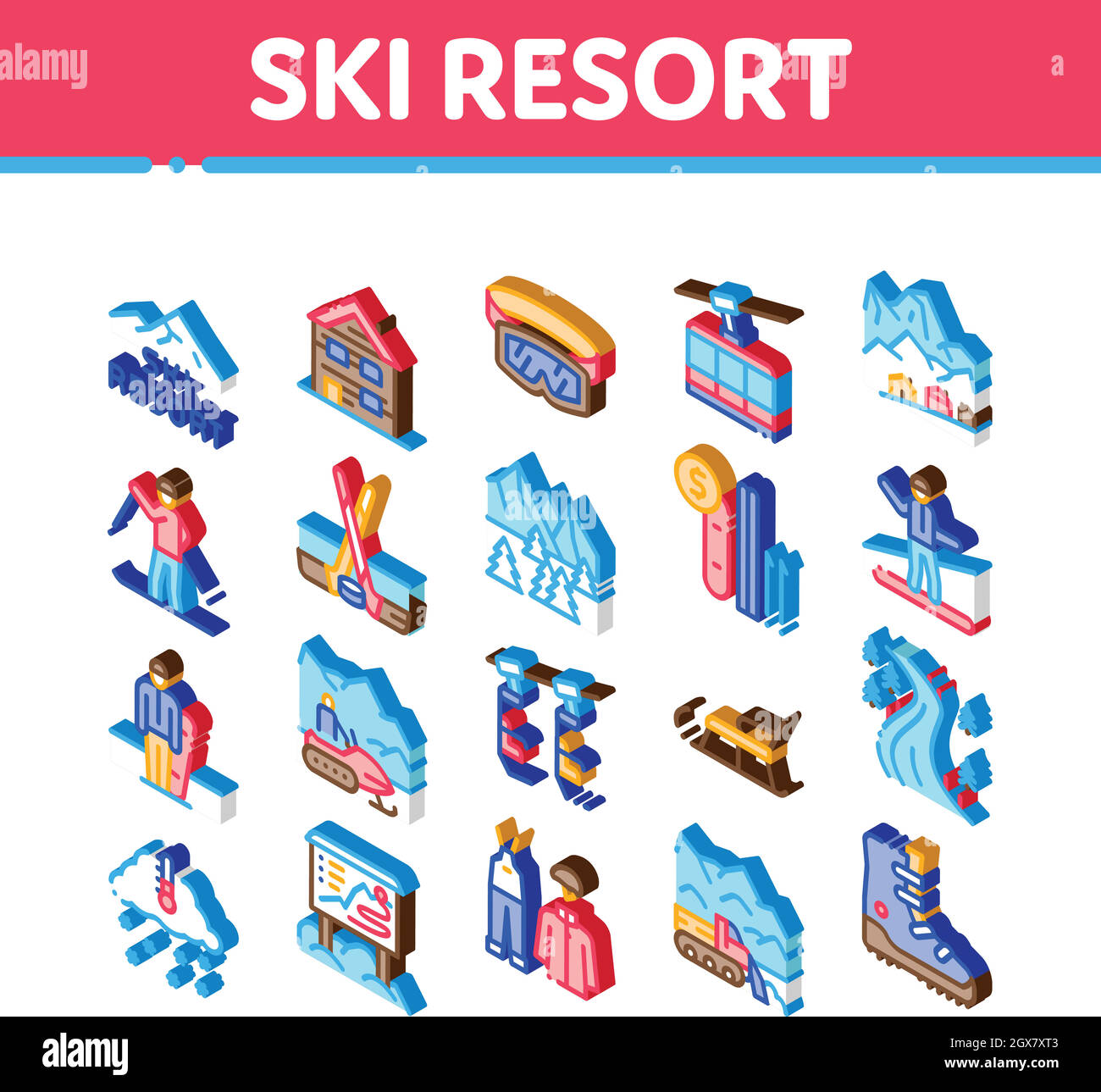 Ski Resort Vacation Isometric Icons Set Vector Stock Vector Image & Art ...