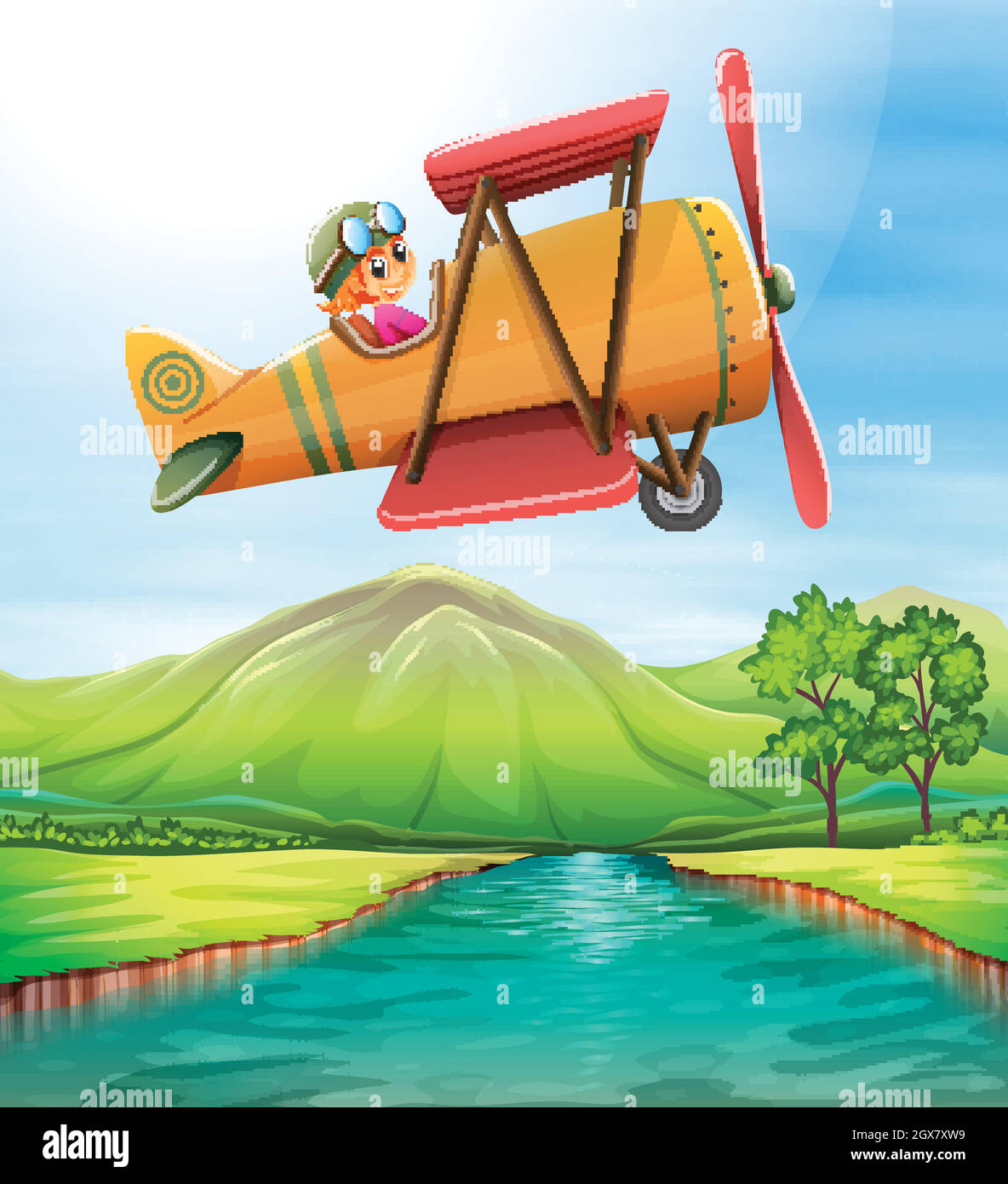 Girl flying airplane over the river Stock Vector Image & Art - Alamy