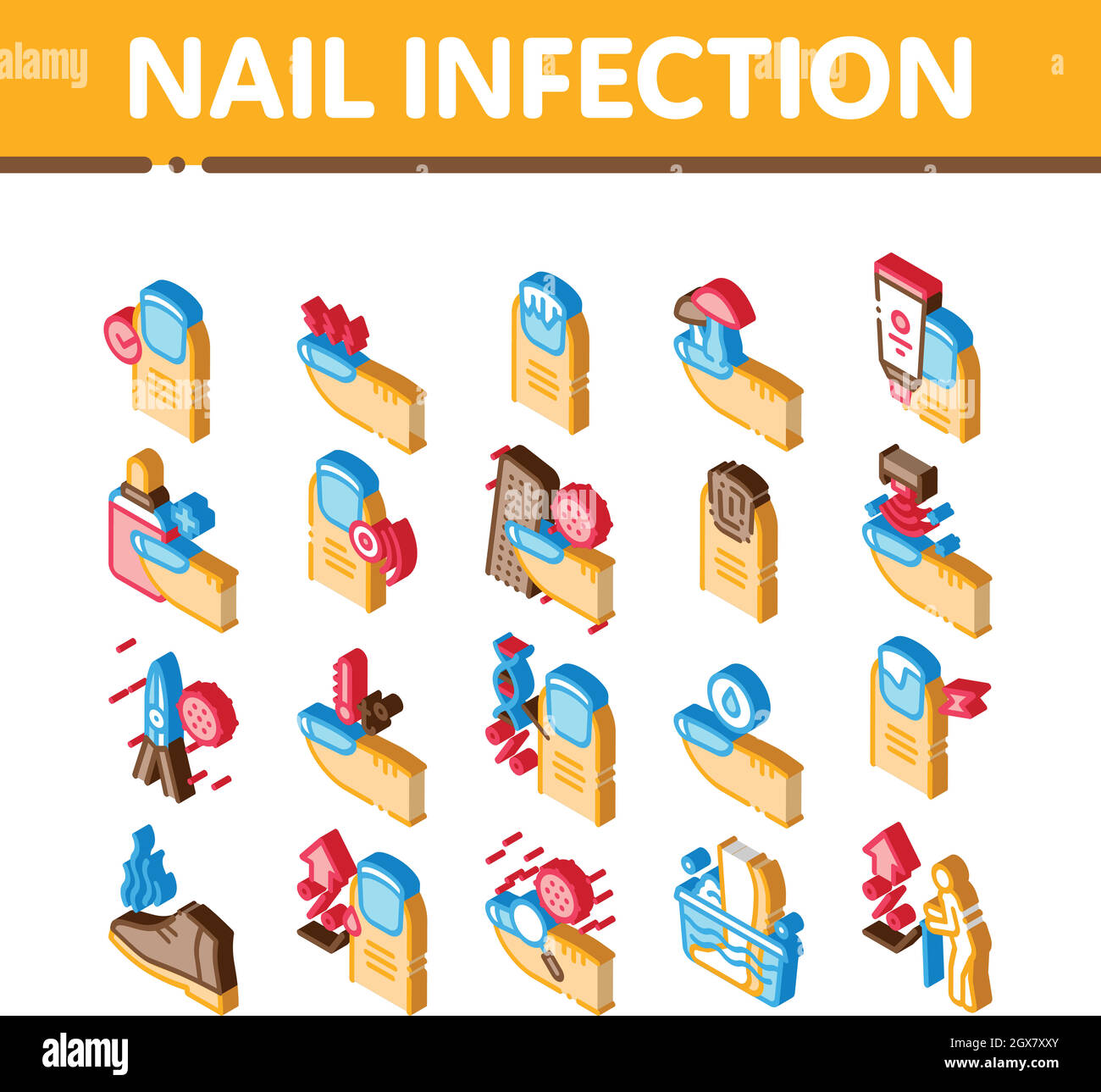 Nail Infection Disease Isometric Icons Set Vector Stock Vector Image ...