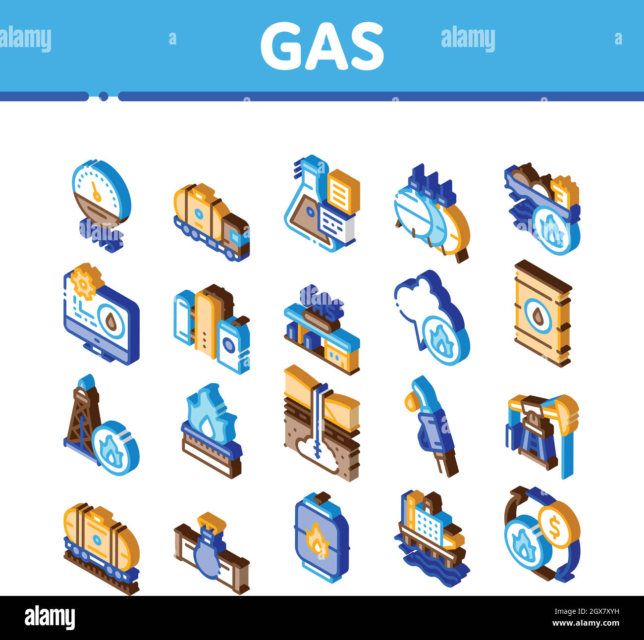 Gas Fuel Industry Isometric Icons Set Vector Stock Vector Image & Art ...