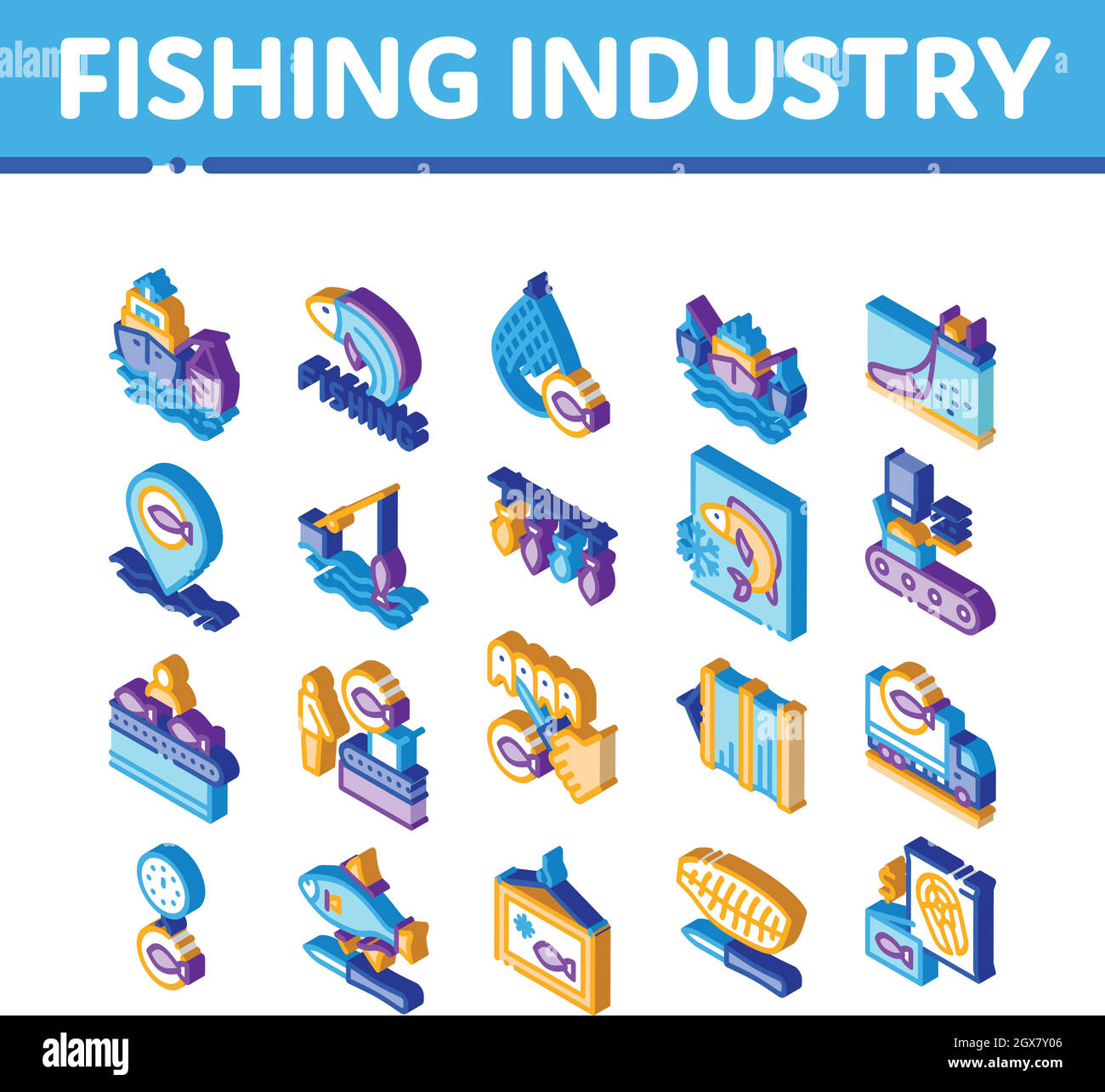 Fishing Industry Business Process Icons Set Vector Stock Vector Image ...