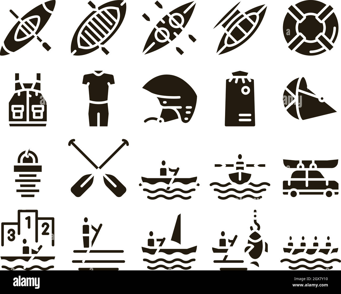 Canoeing Collection Elements Icons Set Vector Stock Vector Image & Art ...
