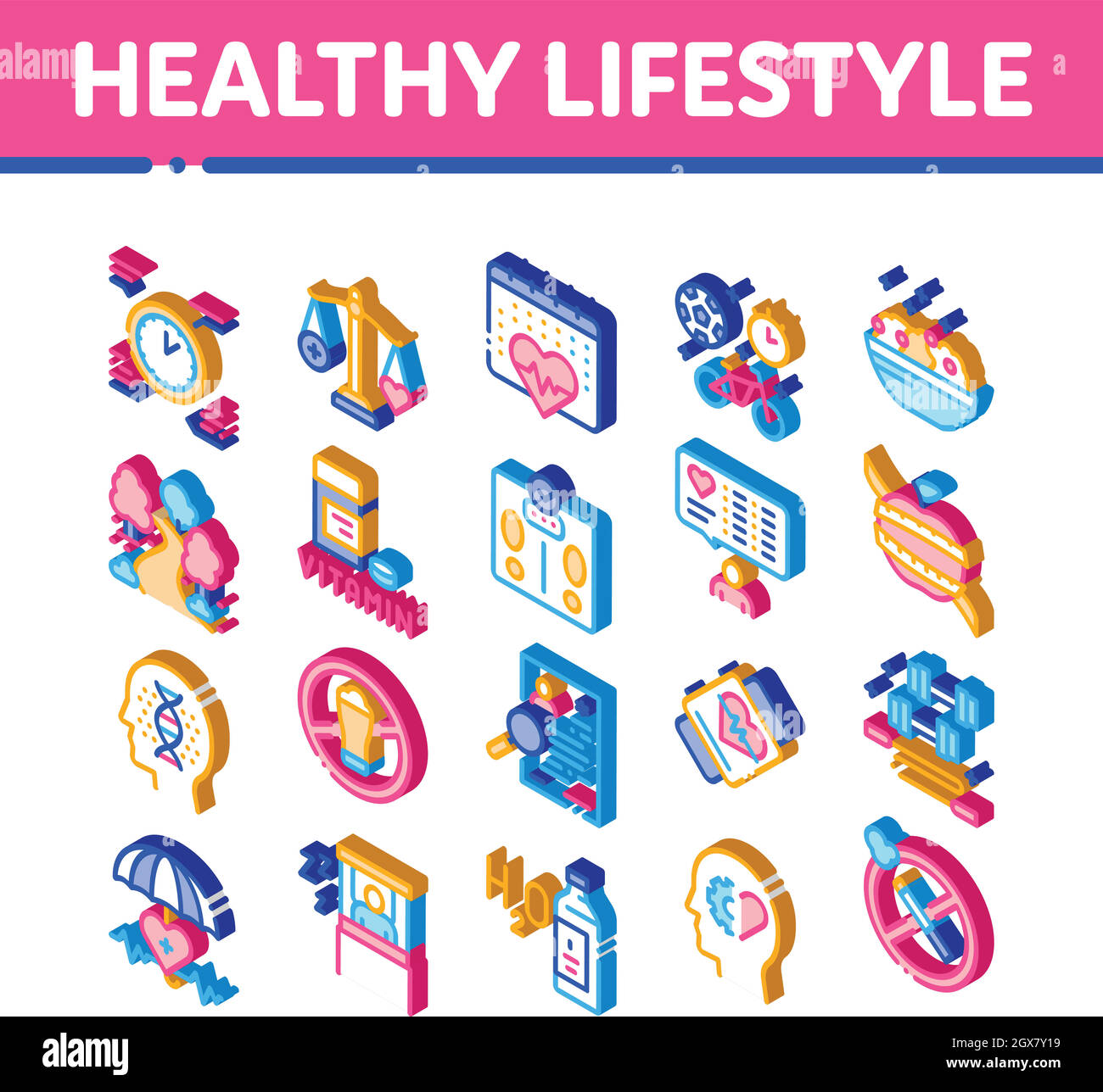 Healthy Lifestyle Isometric Icons Set Vector Stock Vector Image & Art ...