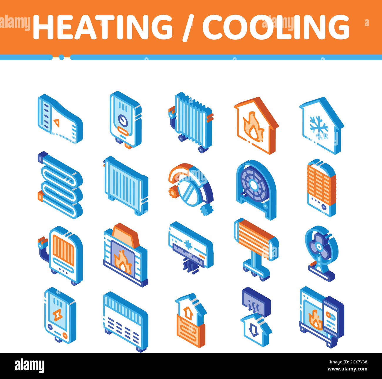 Heating And Cooling Isometric Vector Icons Set Stock Vector Image & Art ...