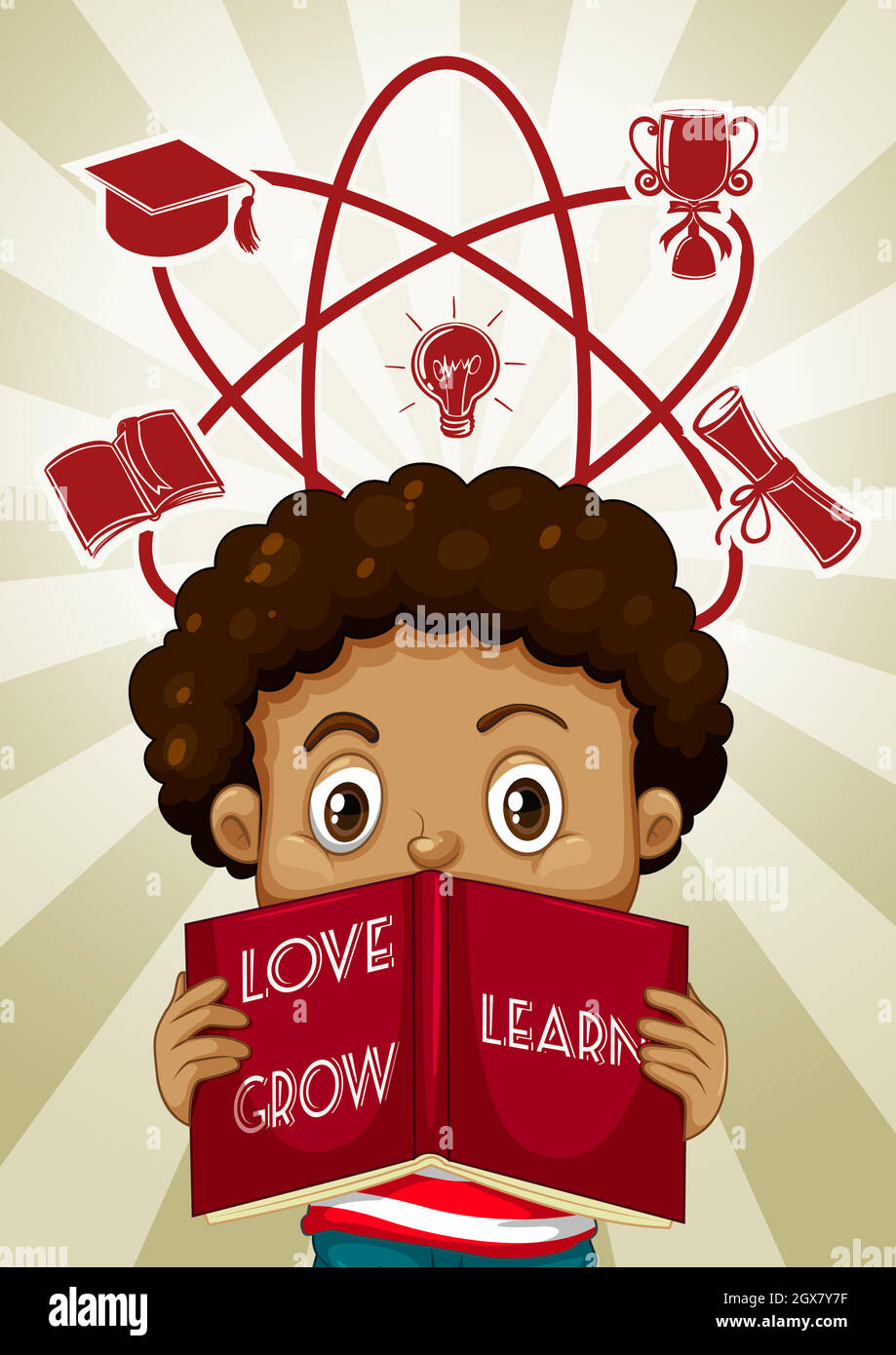 Boy reading and educational symbols Stock Vector Image & Art - Alamy