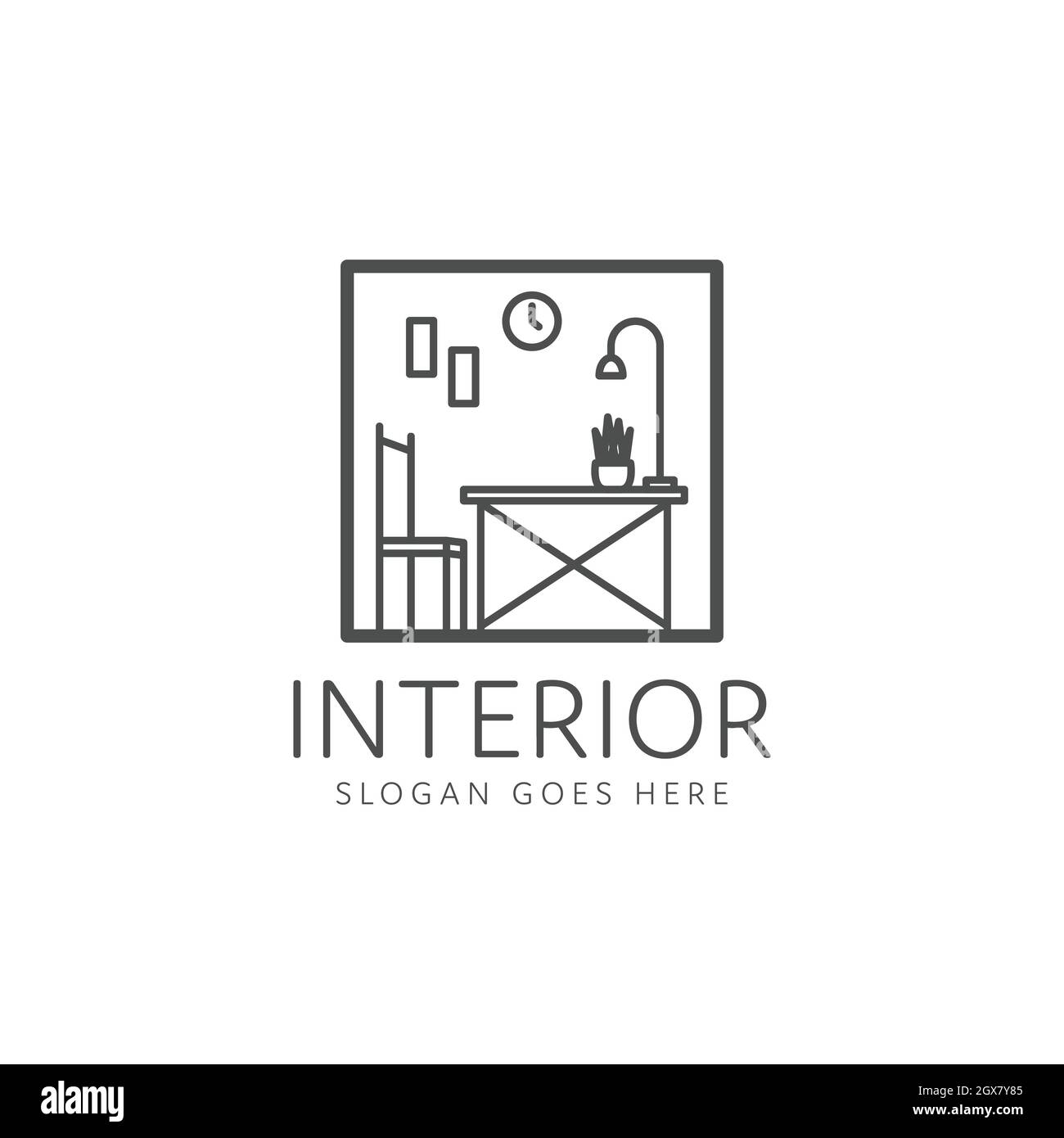 room interior design logo, simple table and chairs monoline style ...