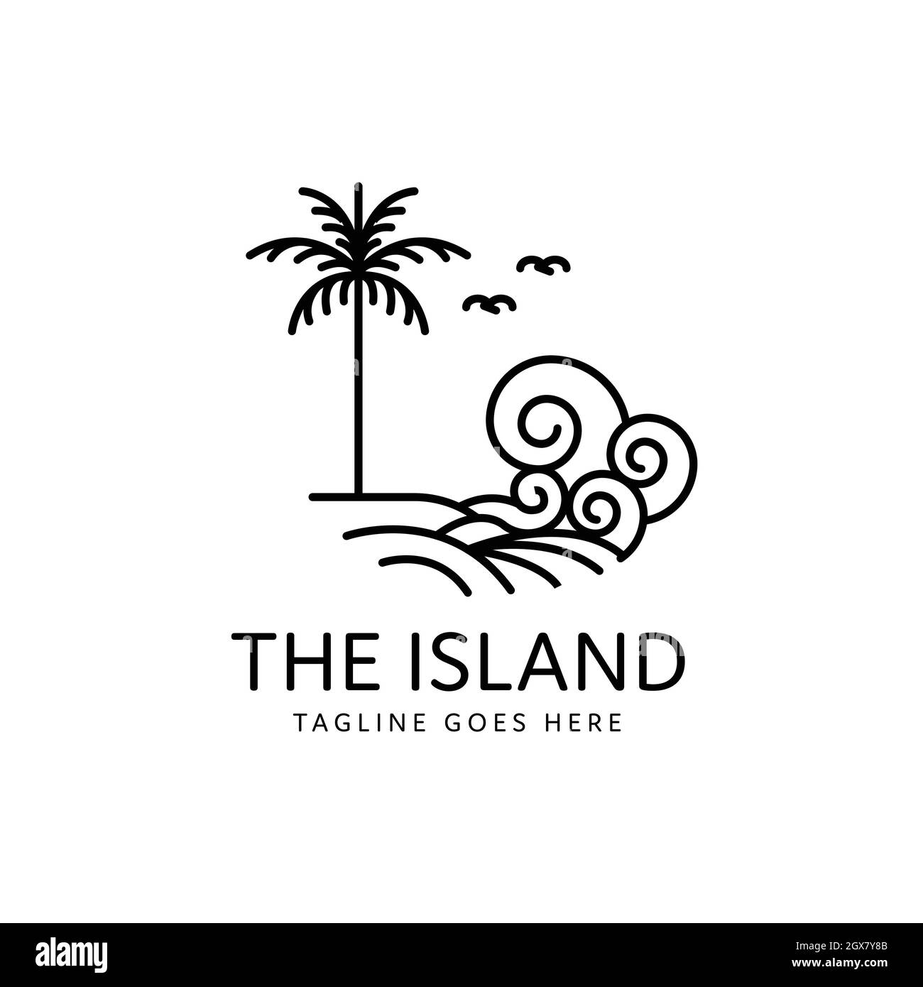 palm tree tropical island ocean waves monoline style design Stock ...