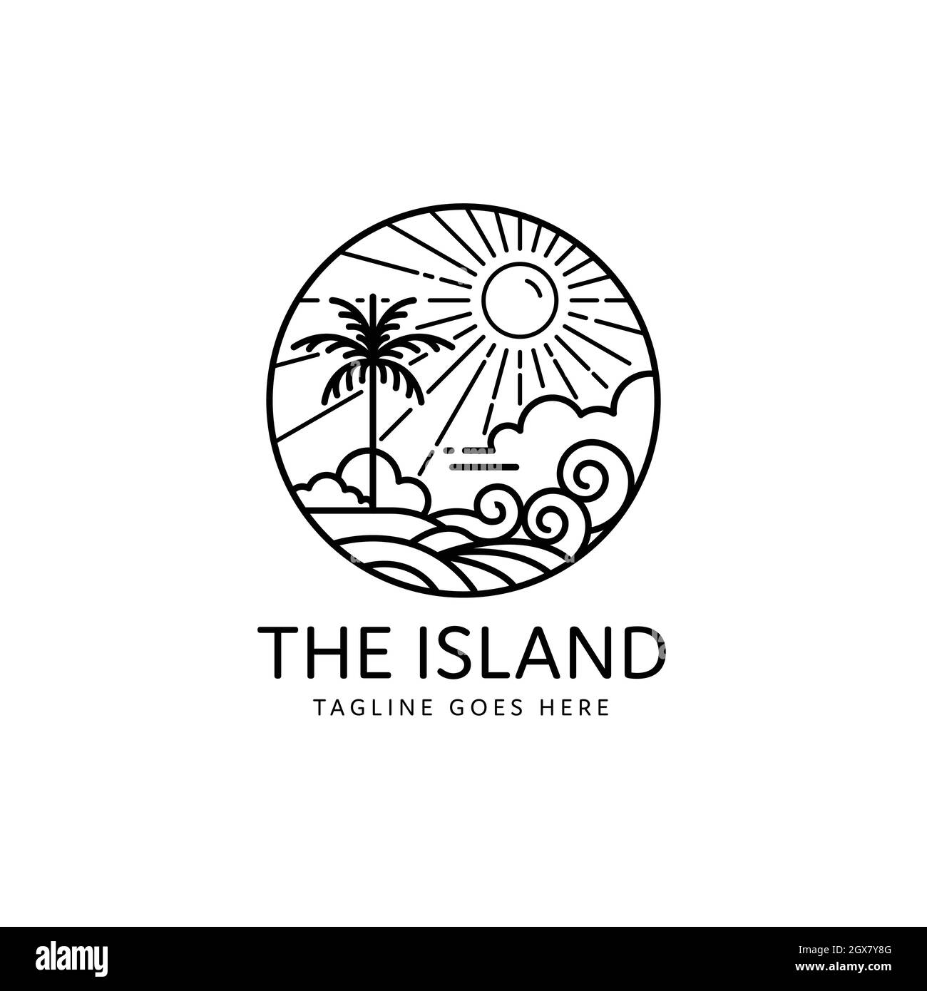 summer tropical island sun shining monoline design Stock Vector Image ...