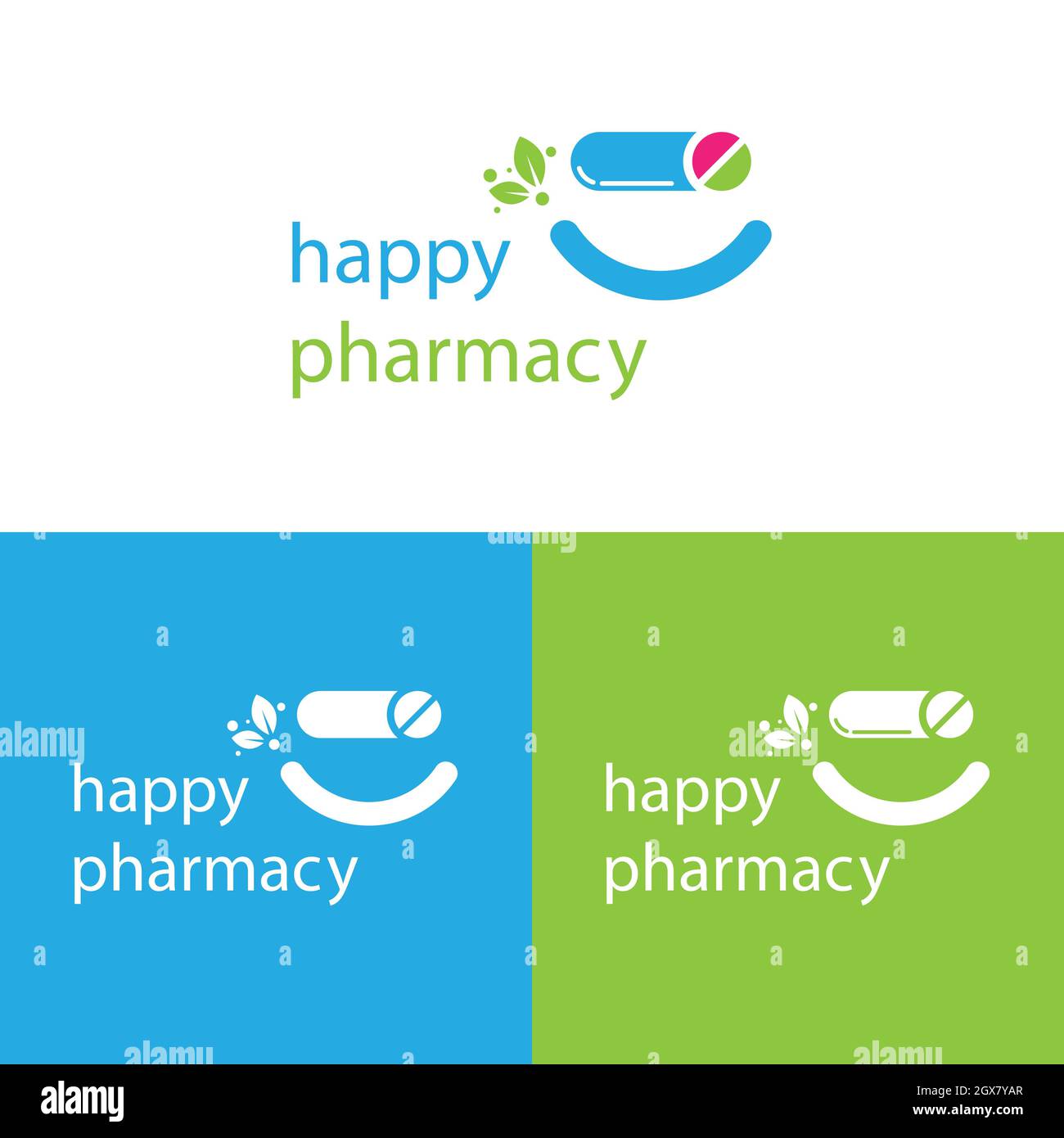 Happy pharmacy logo template vector icon design Stock Photo - Alamy