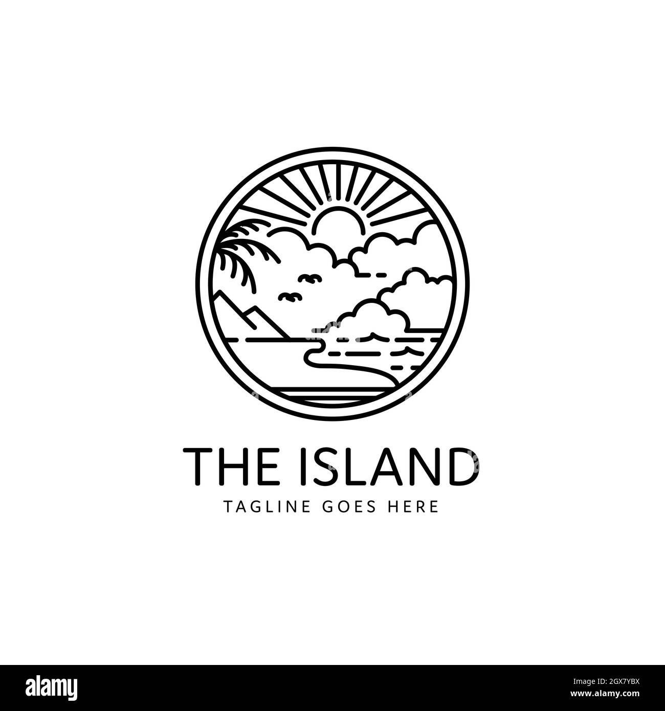 summer tropical island sunset monoline style design Stock Vector Image ...