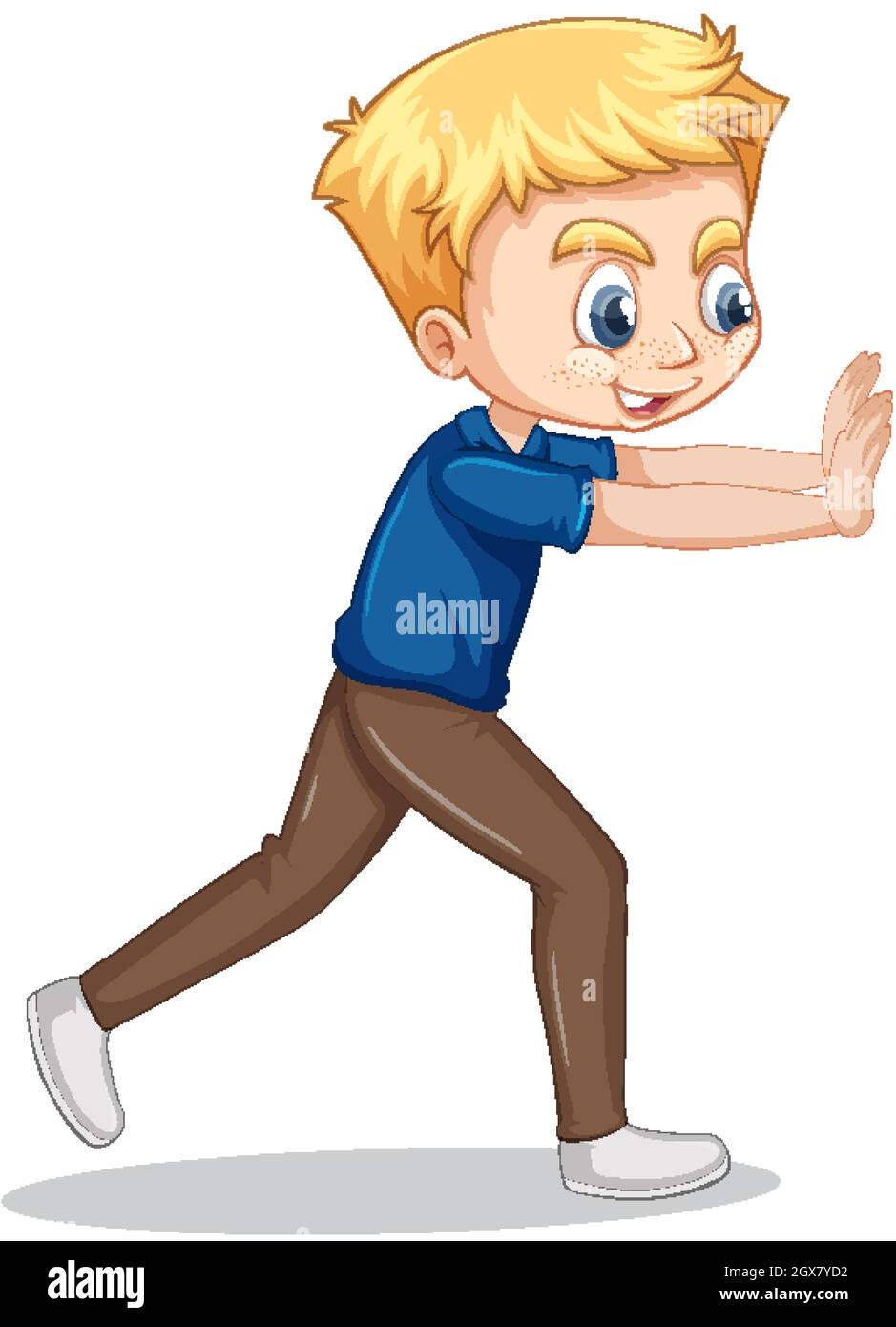 Boy pushing wall on isolated background Stock Vector Image & Art - Alamy
