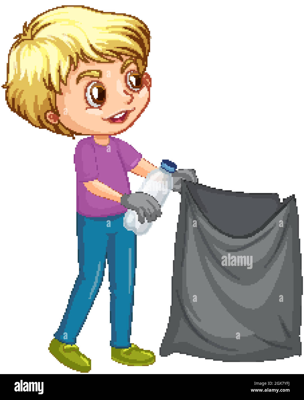 Happy boy picking up trash on white background Stock Vector Image & Art ...