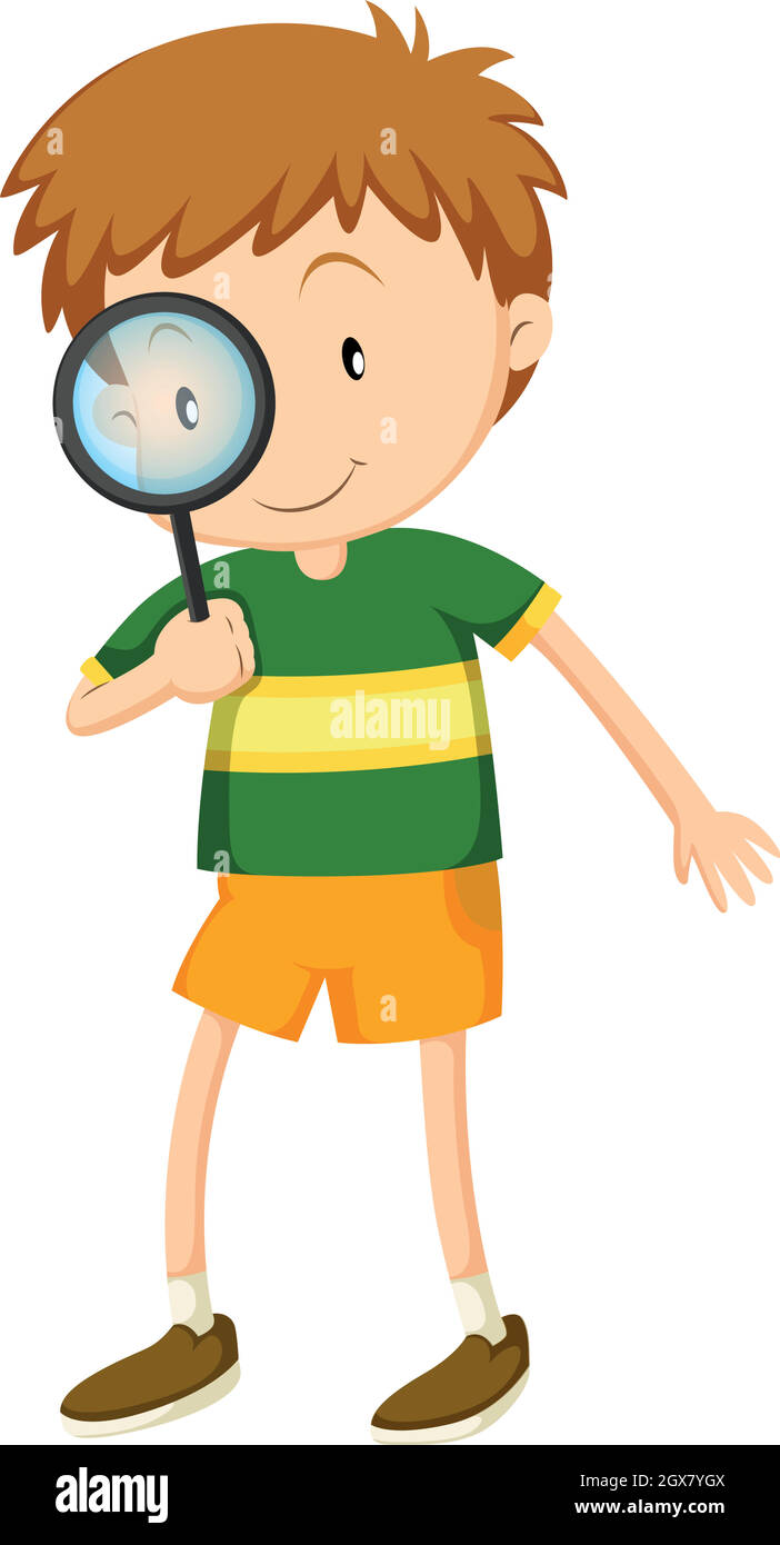 Little boy looking through magnifying glass Stock Vector Image & Art ...