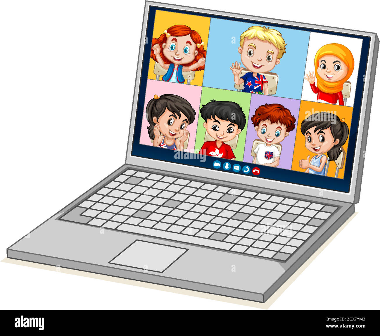 Student video chat online screen on laptop on white background Stock ...