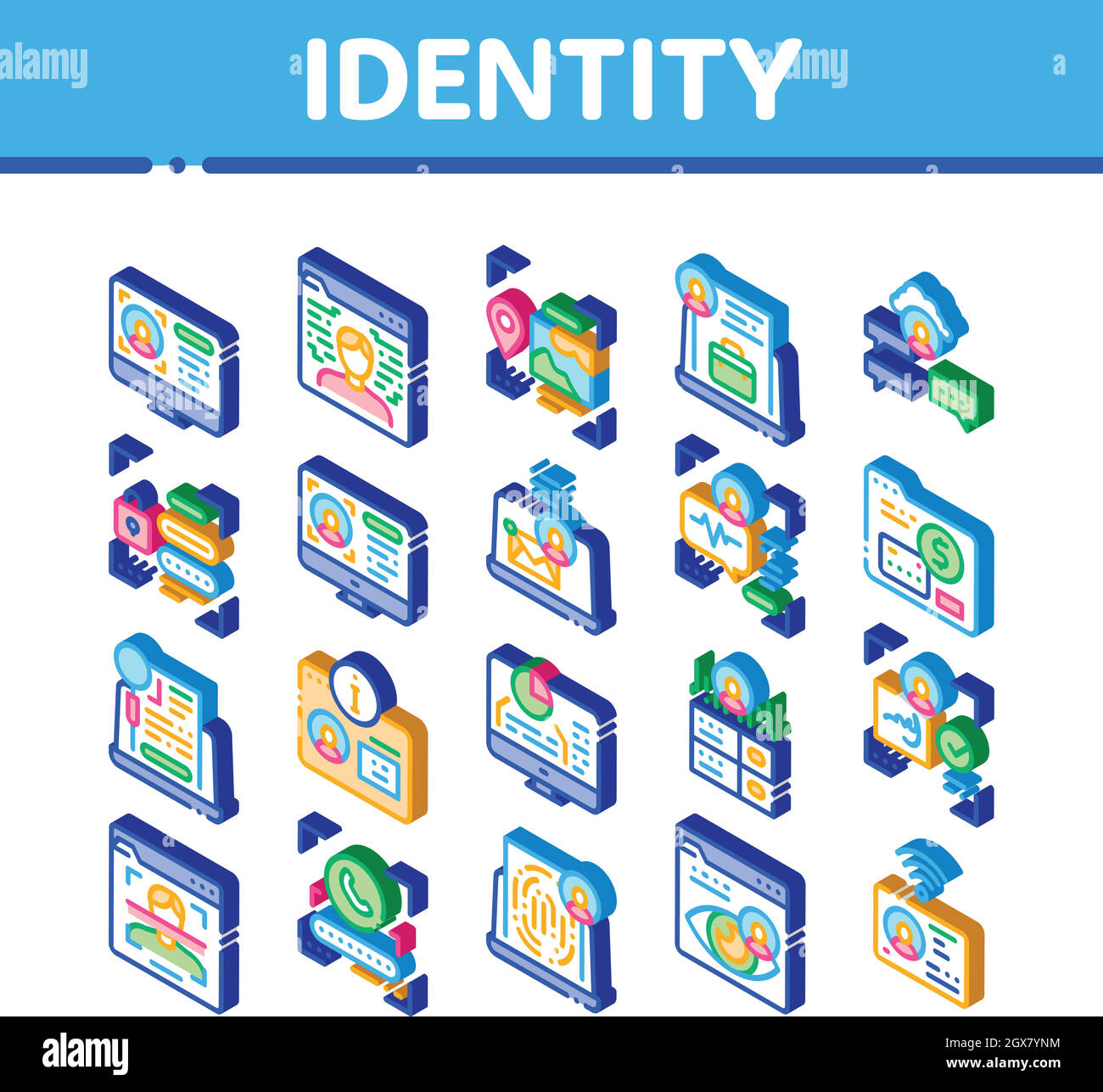 Digital Identity User Isometric Icons Set Vector Stock Vector Image ...