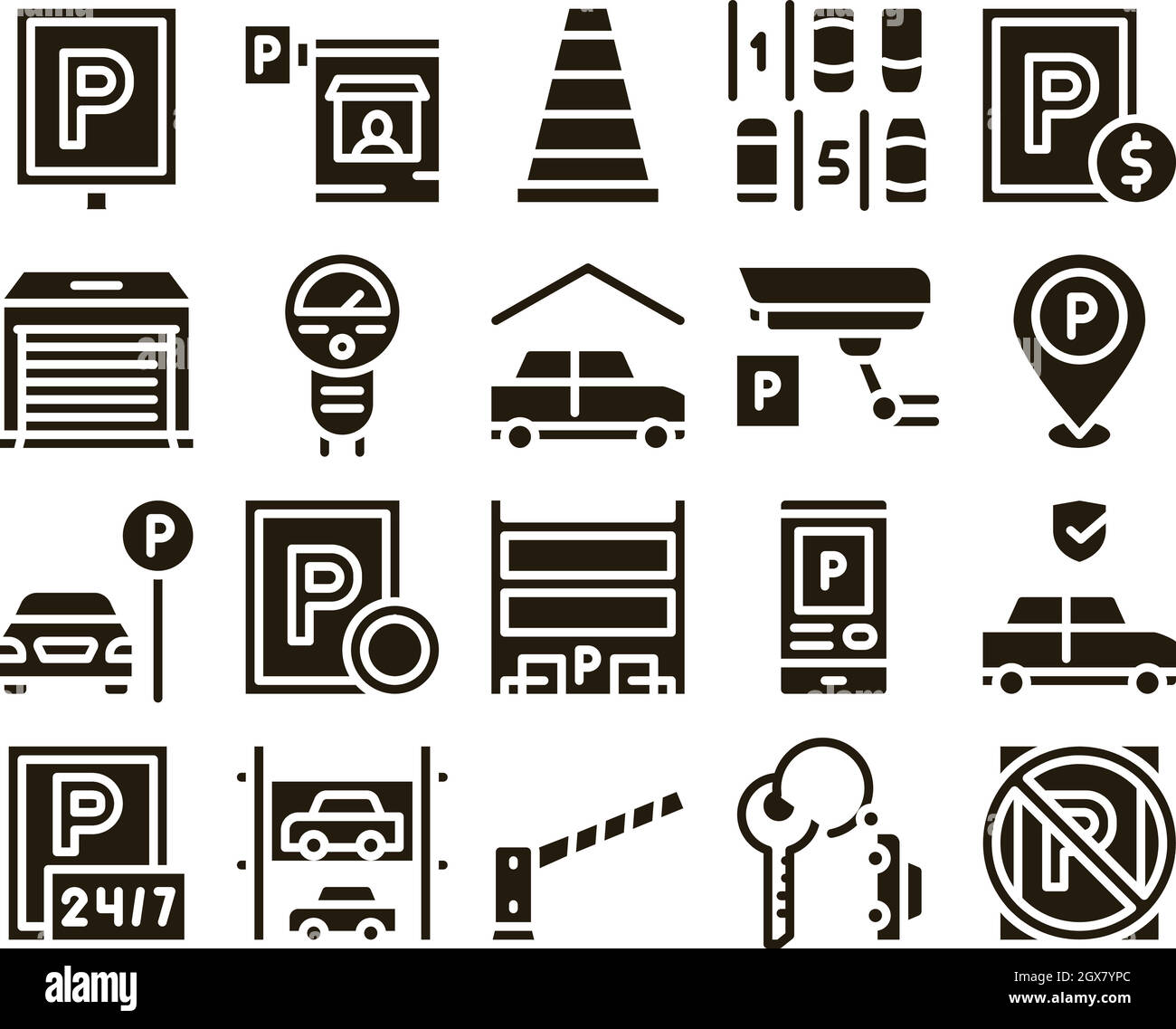Parking Car Collection Elements Icons Set Vector Stock Vector Image ...