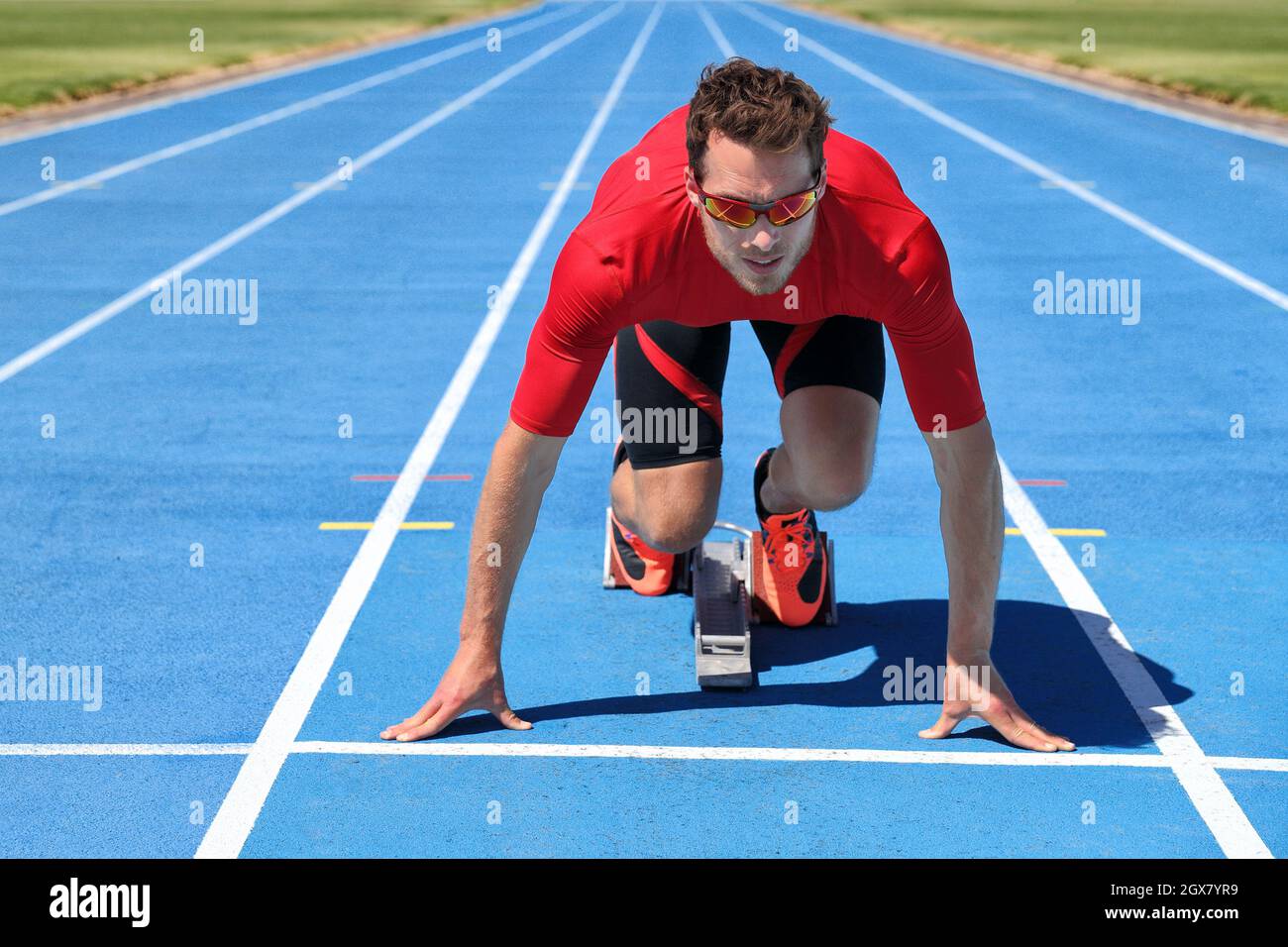 Sport athletics track and field stadium fitness athlete starting race ...
